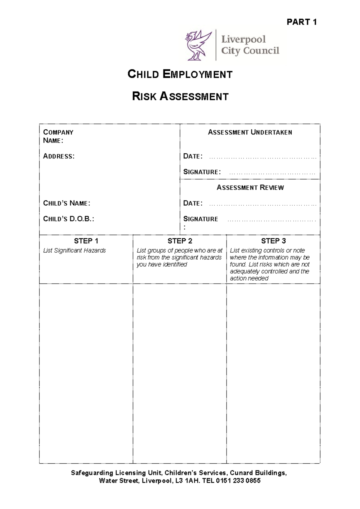 Child employment risk assessment - CHILD EMPLOYMENT RISK ASSESSMENT ...