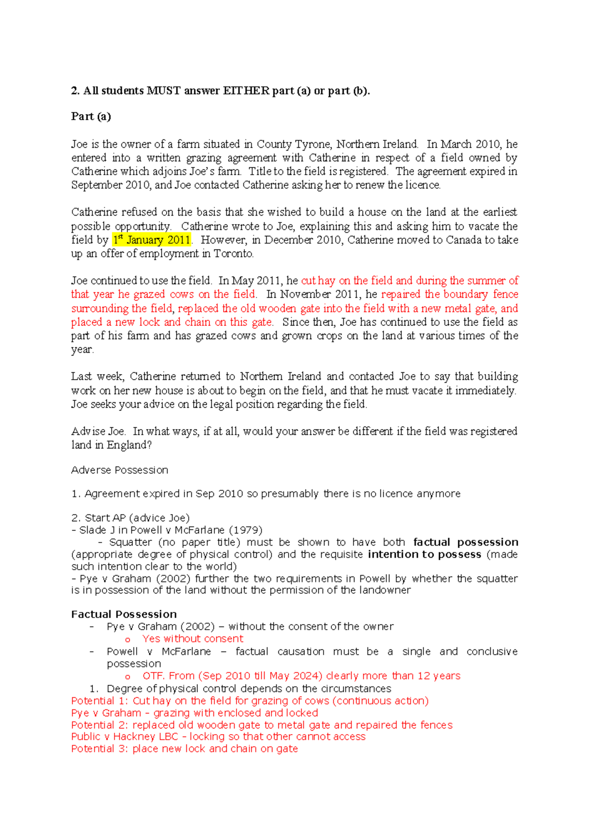 AP - adverse possession - 2. All students MUST answer EITHER part (a ...