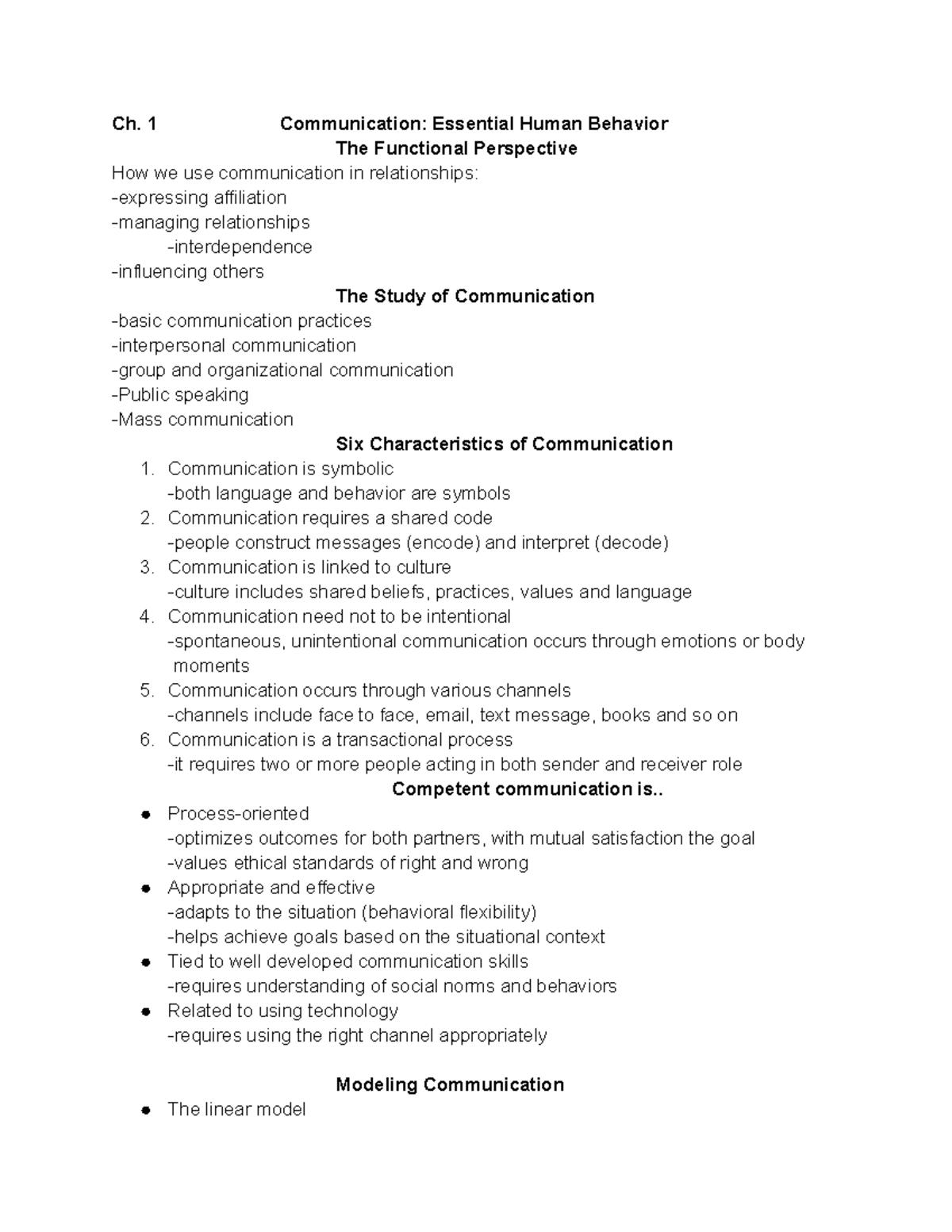 Comm 100 - Ch. 1 Communication: Essential Human Behavior The Functional ...
