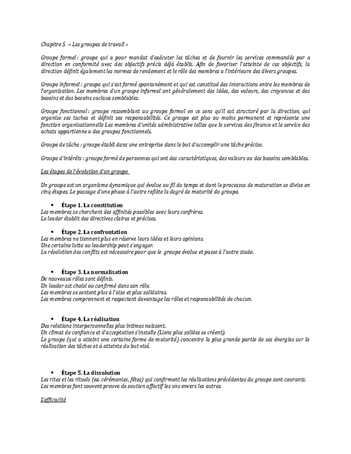 Chapitre 5 « Les groupes de travail » - Chapitre 5 « Les groupes de ...