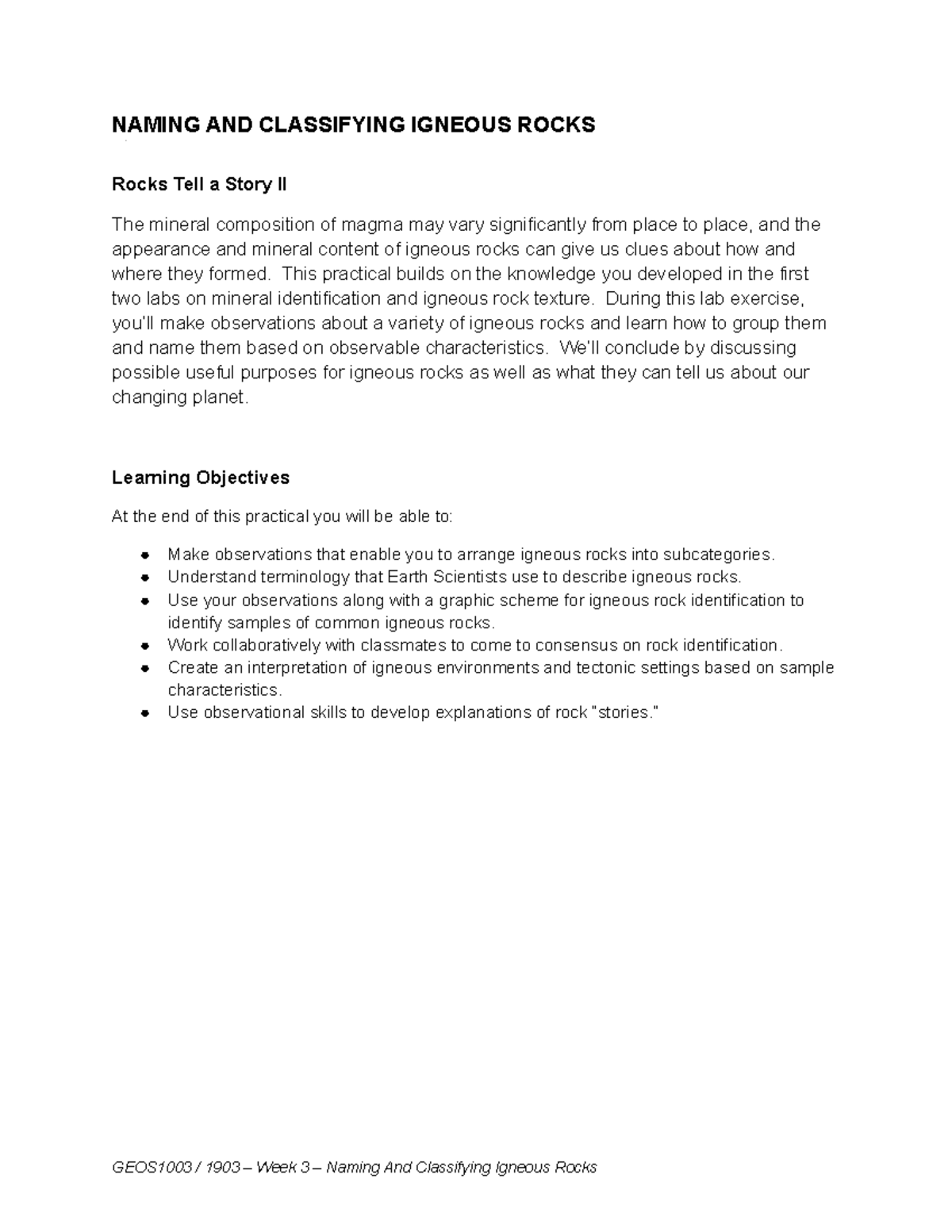 Igneous Rocks Classification Student Handout - NAMING AND CLASSIFYING ...