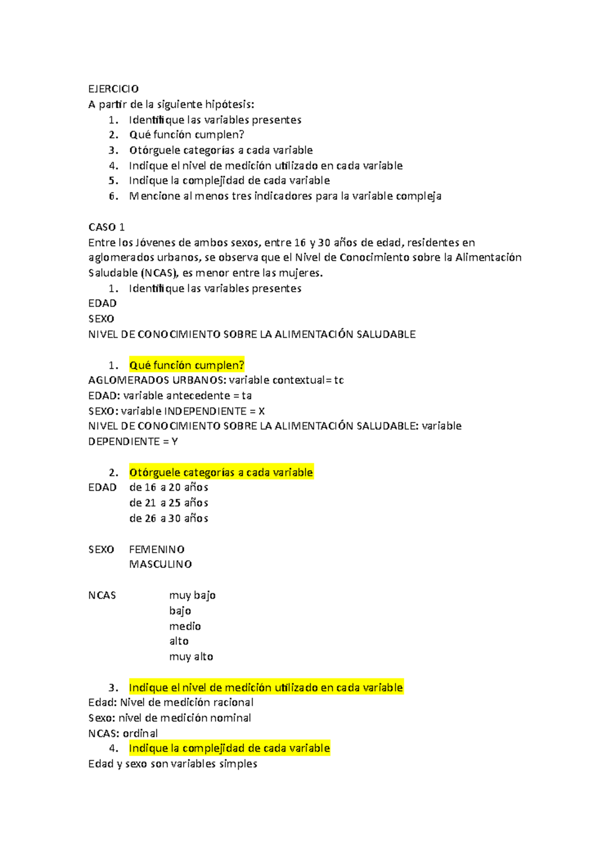 Respuestas AL EJ DE Hipotesis - EJERCICIO A partir de la siguiente ...