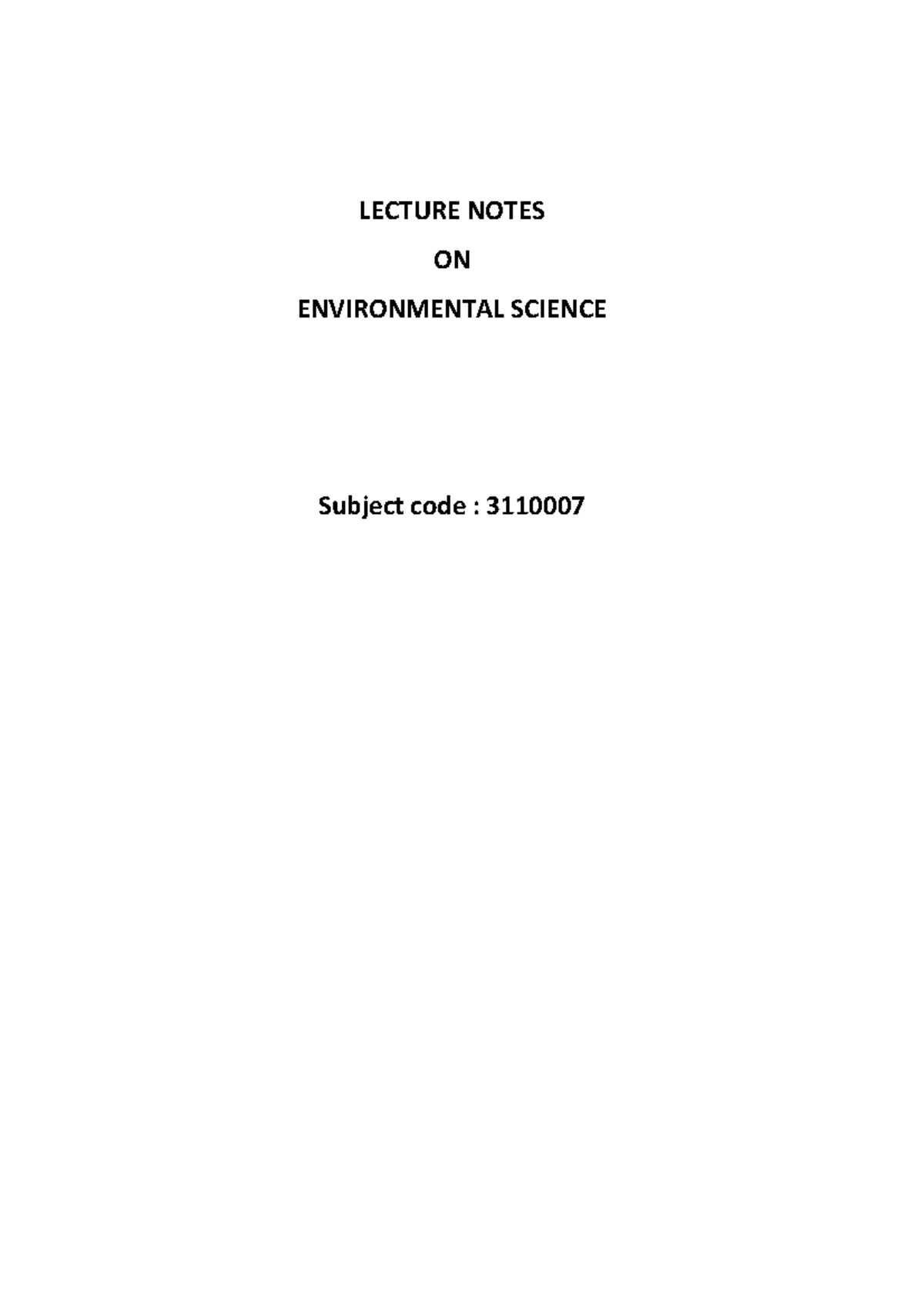 Environmental Science 3110007 - LECTURE NOTES ON ENVIRONMENTAL SCIENCE ...