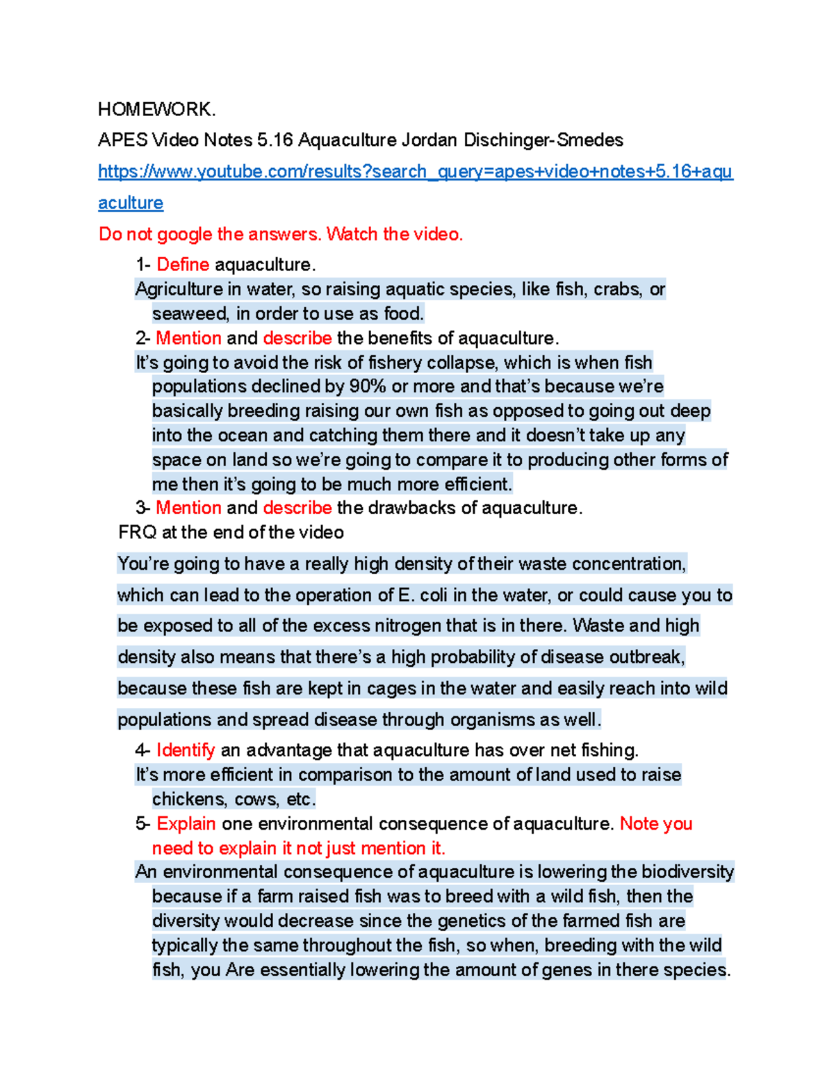 5 - utfuytdydfj - HOMEWORK. APES Video Notes 5 Aquaculture Jordan ...
