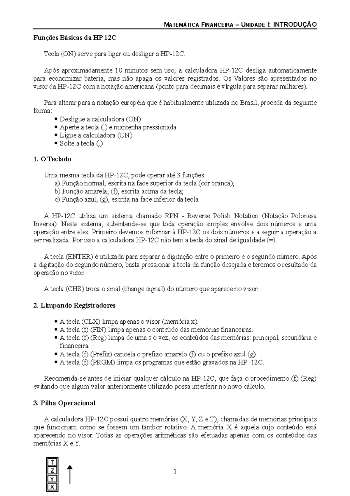 Aula 08 Unid IV Funções Básicas da HP 12C - Funções Básicas da HP 12C ...