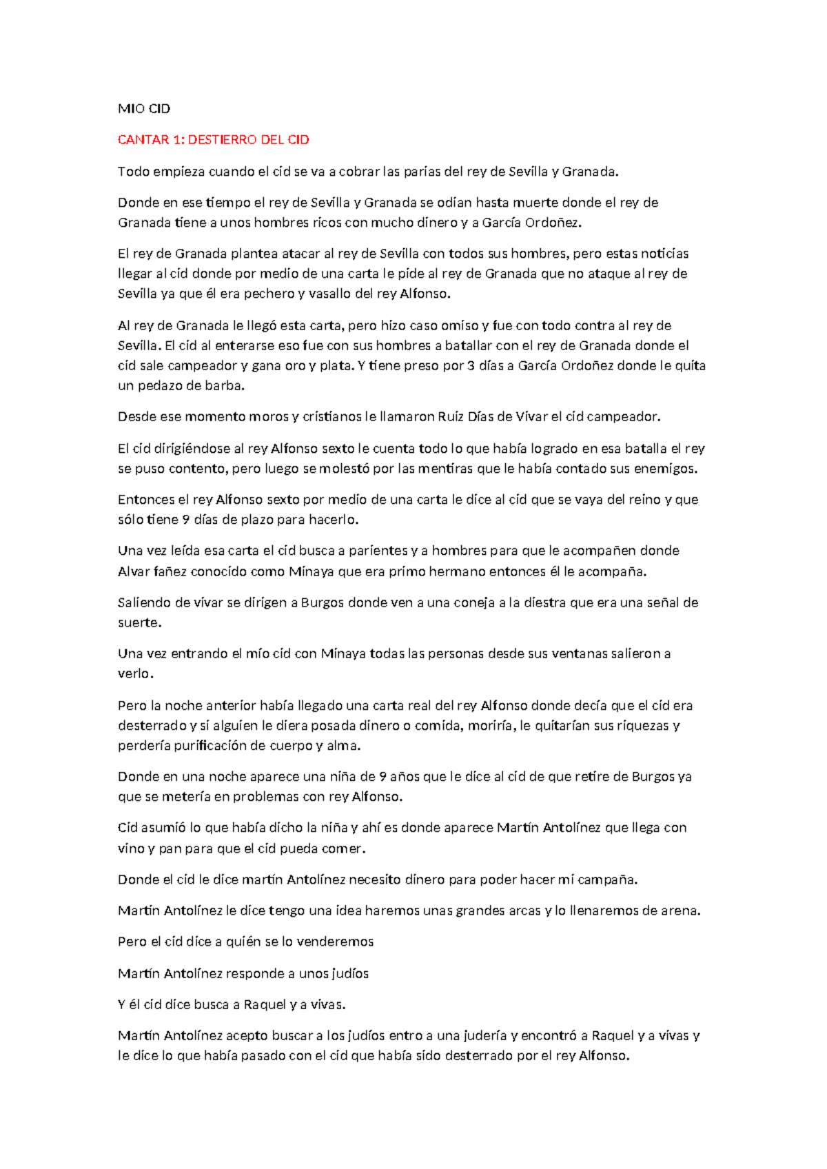 MIO CID - MIO CID CANTAR 1: DESTIERRO DEL CID Todo empieza cuando el ...