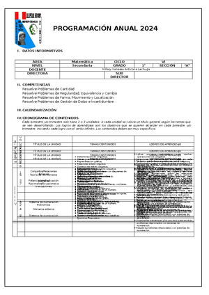 Programacion Anual 3RO-matematica - PROGRAMACIÓN ANUAL DE APRENDIZAJE DEL AREA CURRICULAR DE ...