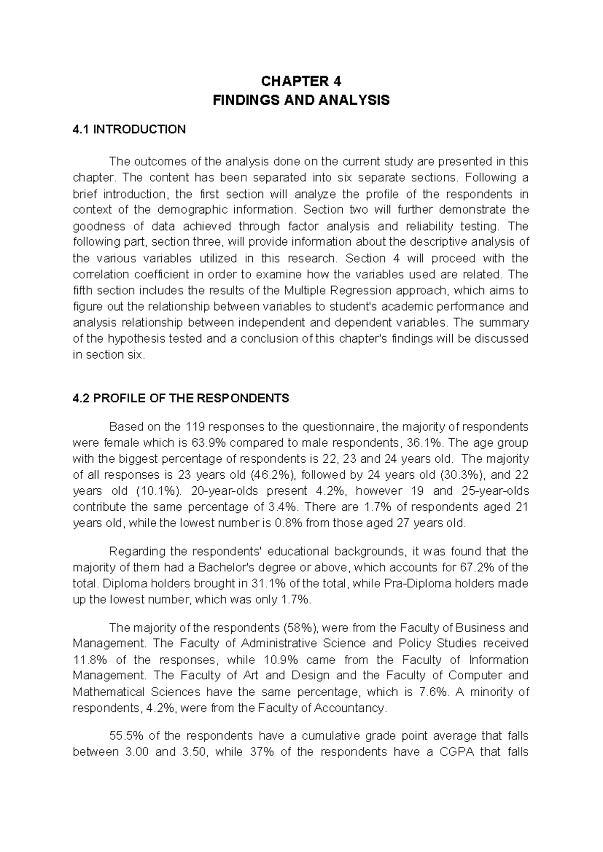 Chapter 4 and 5 Outline - Research Methods - CHAPTER 4 FINDINGS AND ...