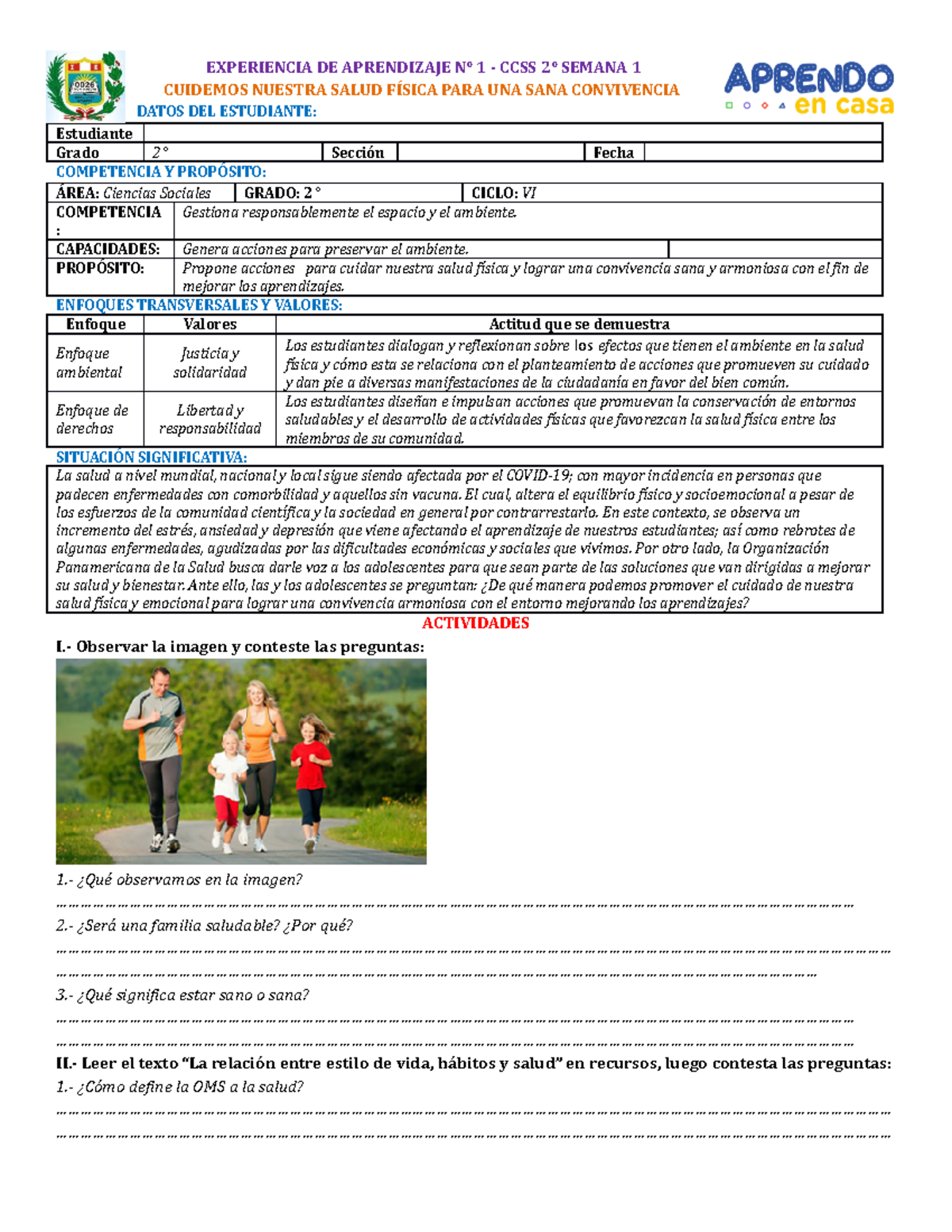 CCSS 2° Y 1° 2022 SEM. 1 - actividades - EXPERIENCIA DE APRENDIZAJE N° 1 - CCSS 2° SEMANA 1 ...