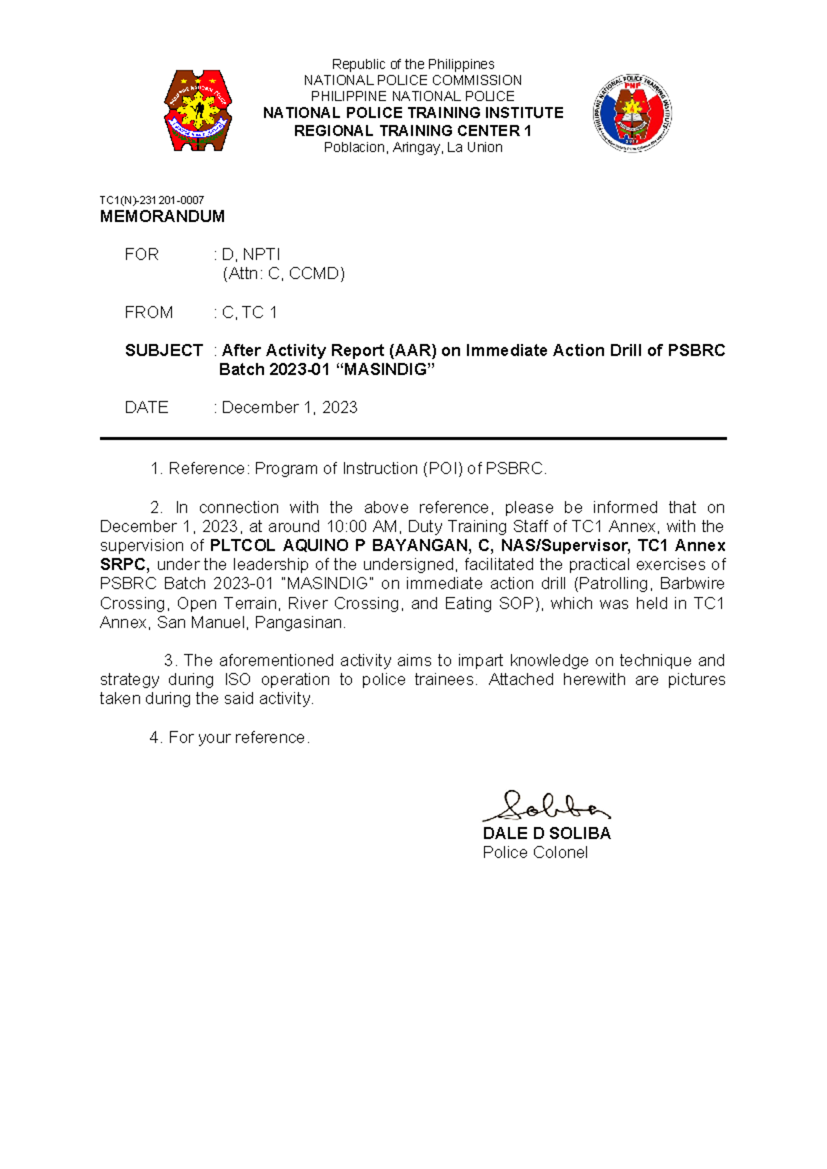 AAR on Practcal exercises of IAD of Psbrc Batch 2023-01 - Republic of ...