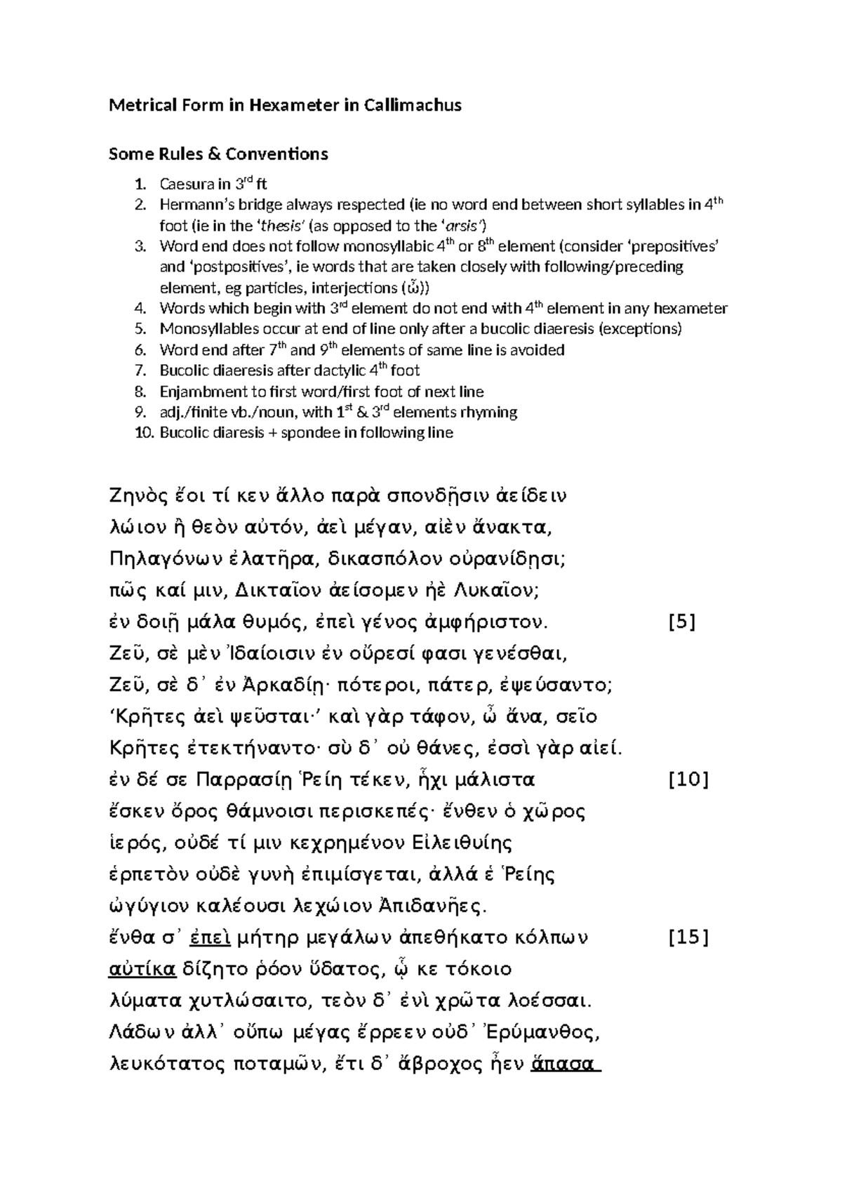 Metrical Form in Hexameter in Callimachus - Caesura in 3rd ft 2 ...