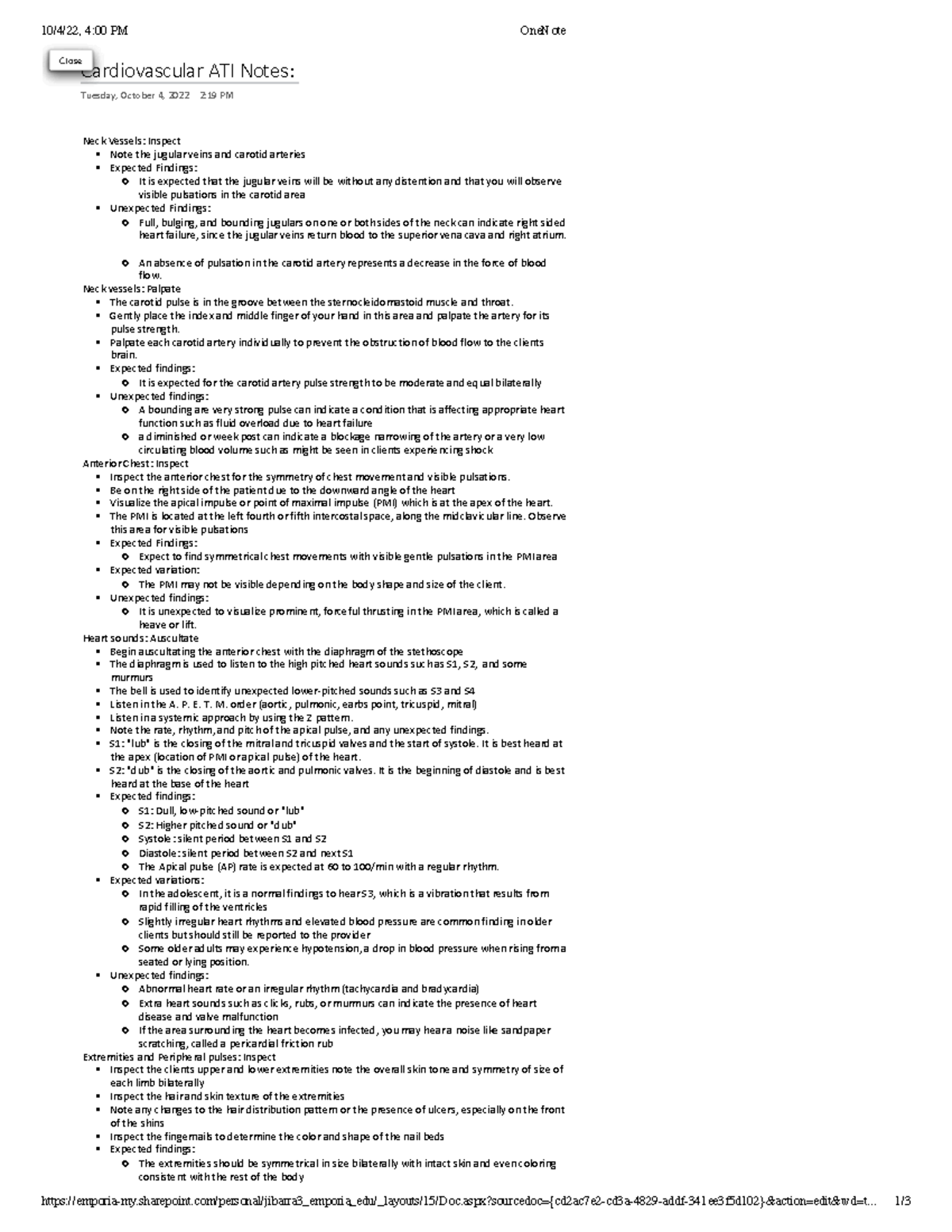 Cardiovascular ATi notes - 10/4/22, 4:00 PM OneNote - Studocu