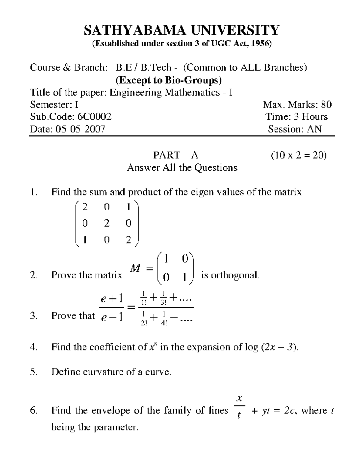 SMT1101 11 - SATHYABAMA UNIVERSITY (Established under section 3 of UGC ...