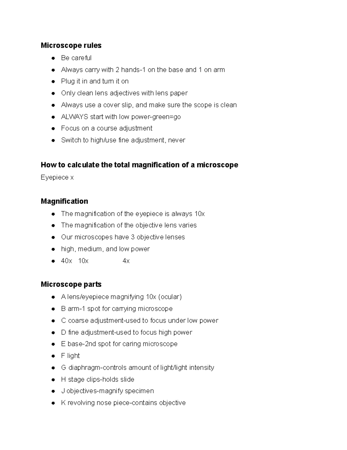Microscope - kj . bv - Microscope rules Be careful Always carry with 2 ...