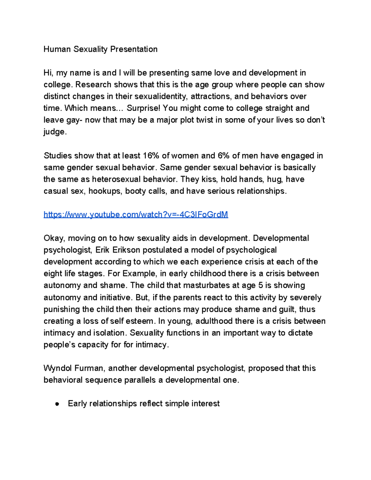 Human Sexualities Presentation - Research shows that this is the age ...