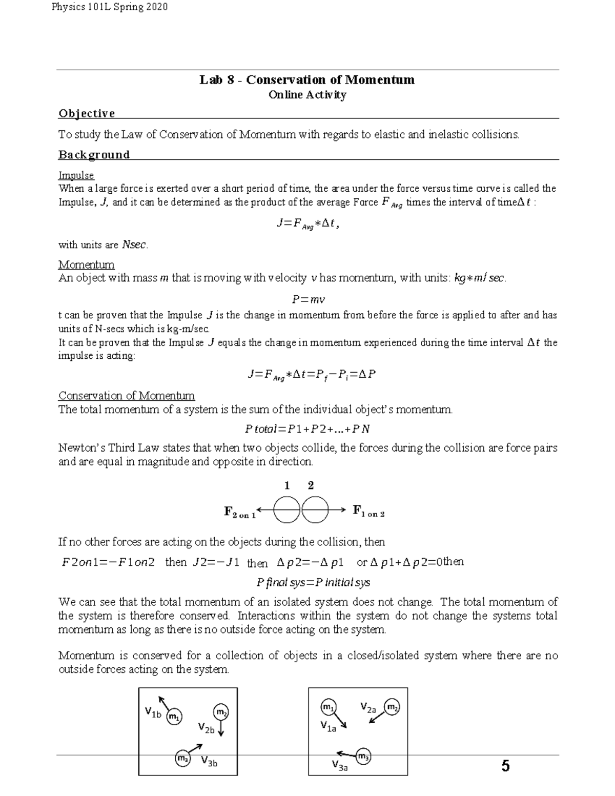 Phys44 Chapter 8 Lab - Conservation of Momentum - Lab 8 - Conservation ...