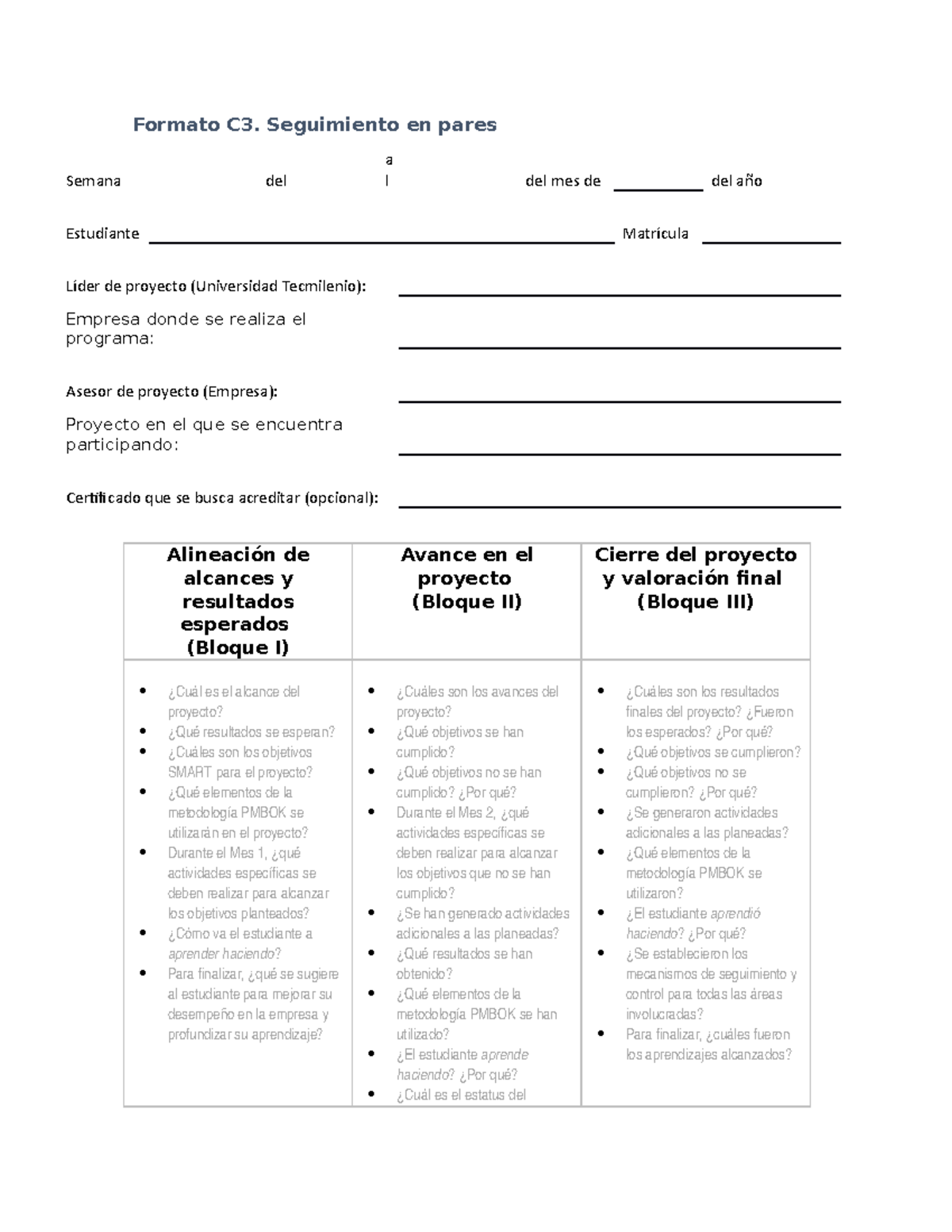 Formato C 3 Guia para estudio - Formato C3. Seguimiento en pares Semana ...