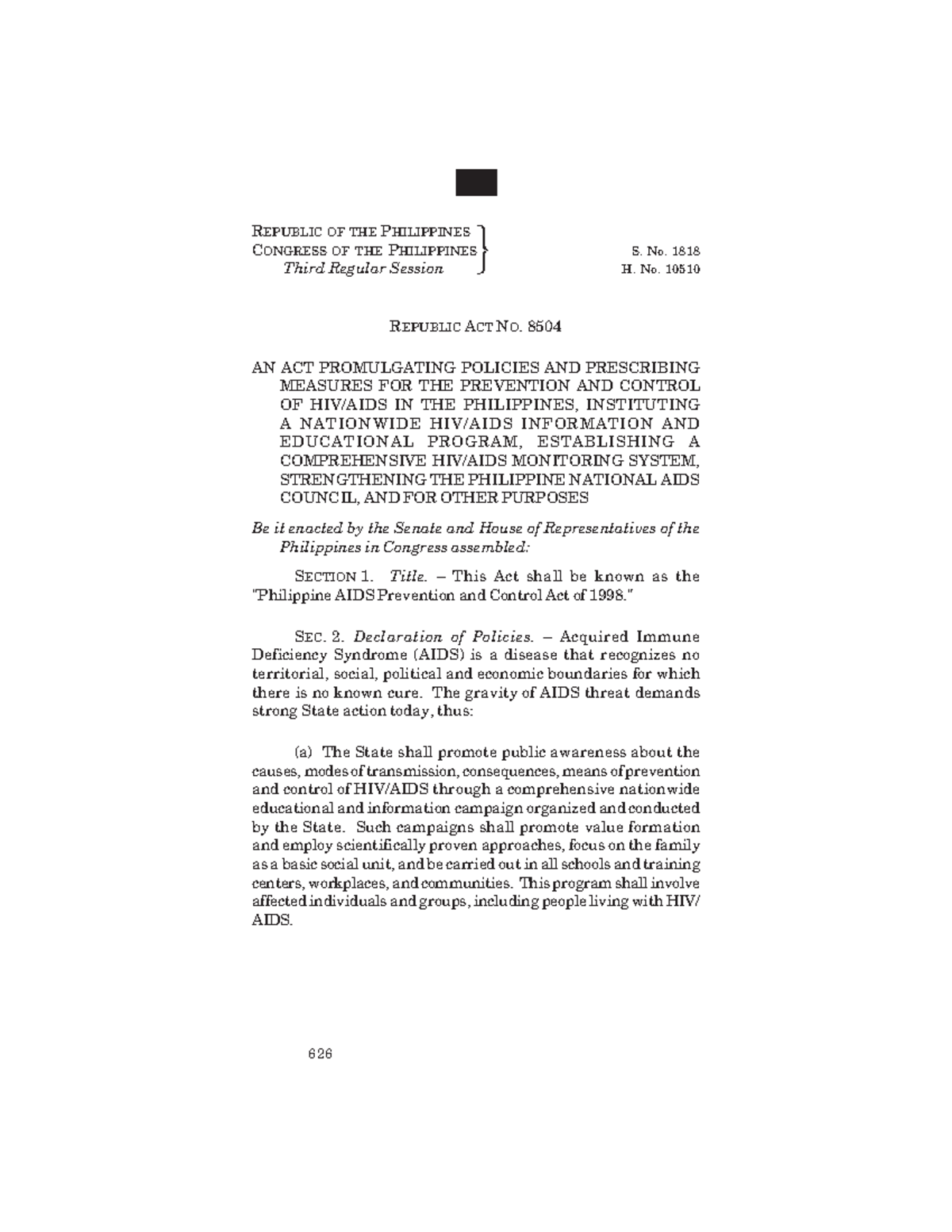 RA08504 - RA 8504 - MTLB - REPUBLIC OF THE PHILIPPINES CONGRESS OF THE ...