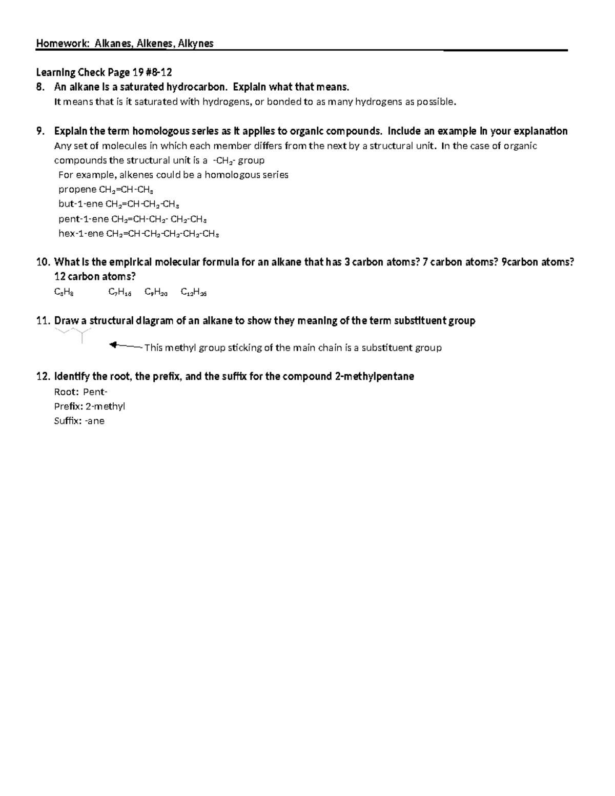 Homework alkanes alkenes alkynes 1 - Homework: Alkanes, Alkenes ...