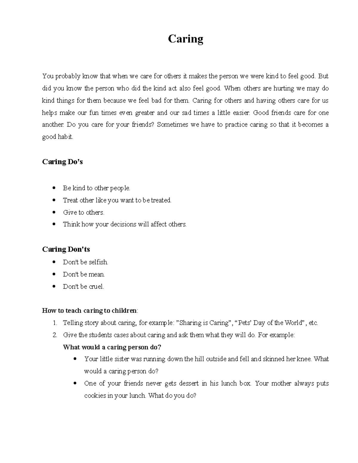 How to Teach Caring to Children - Caring You probably know that when we ...