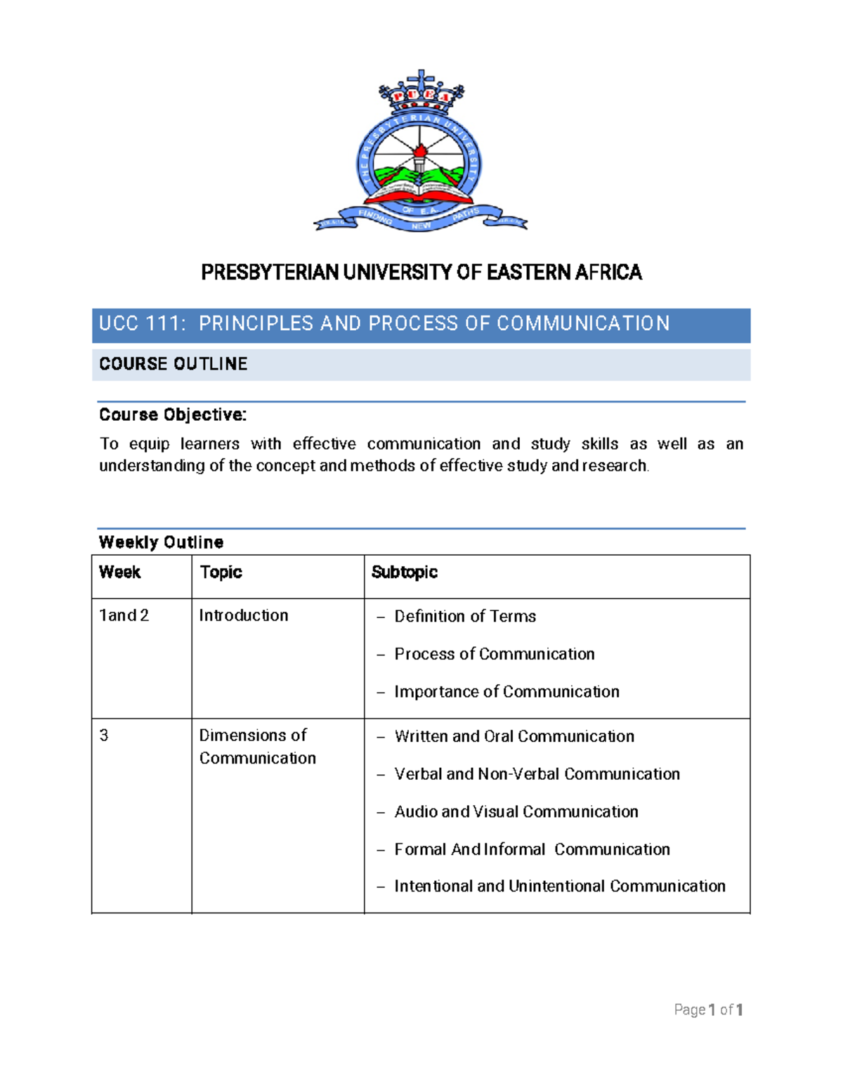 UCC 111 Complete notes and Assignment - P R E S B Y T E R I A N U N I V ...
