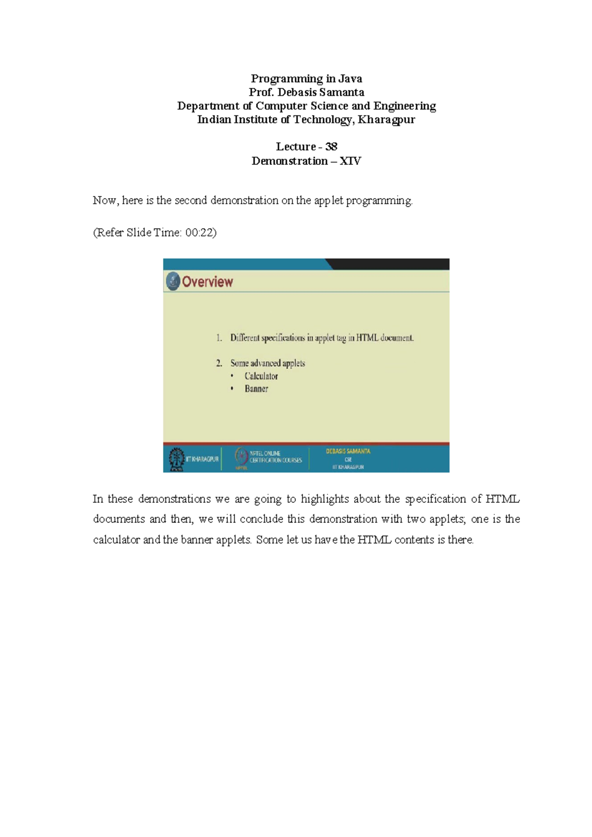 Lec38 - Rdbms - Programming in Java Prof. Debasis Samanta Department of ...