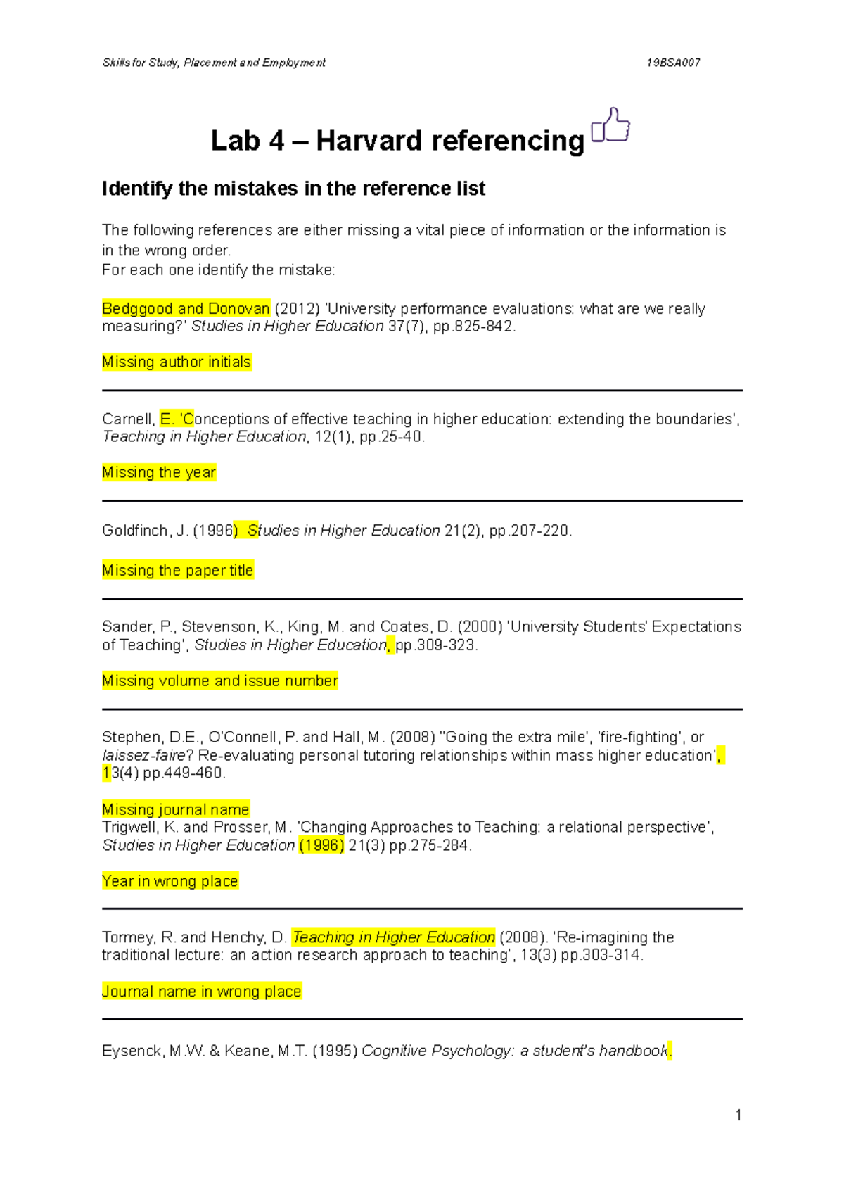 19BSA007 Lab 4 - Harvard referencing answers - Lab 4 – Harvard ...