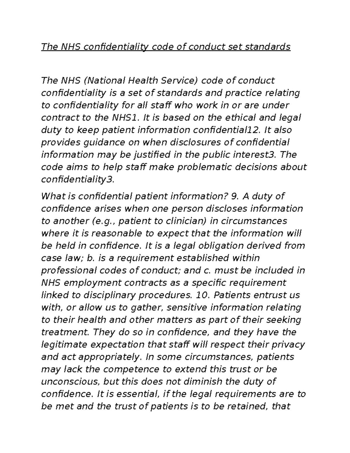 NHS code of conduct on privacy - The NHS confidentiality code of ...