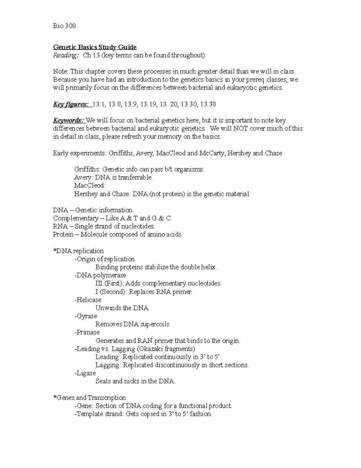 1. Genetics-Basics-2 - Dr. Lightfield Chapter 13 - Genetic Basics Study ...