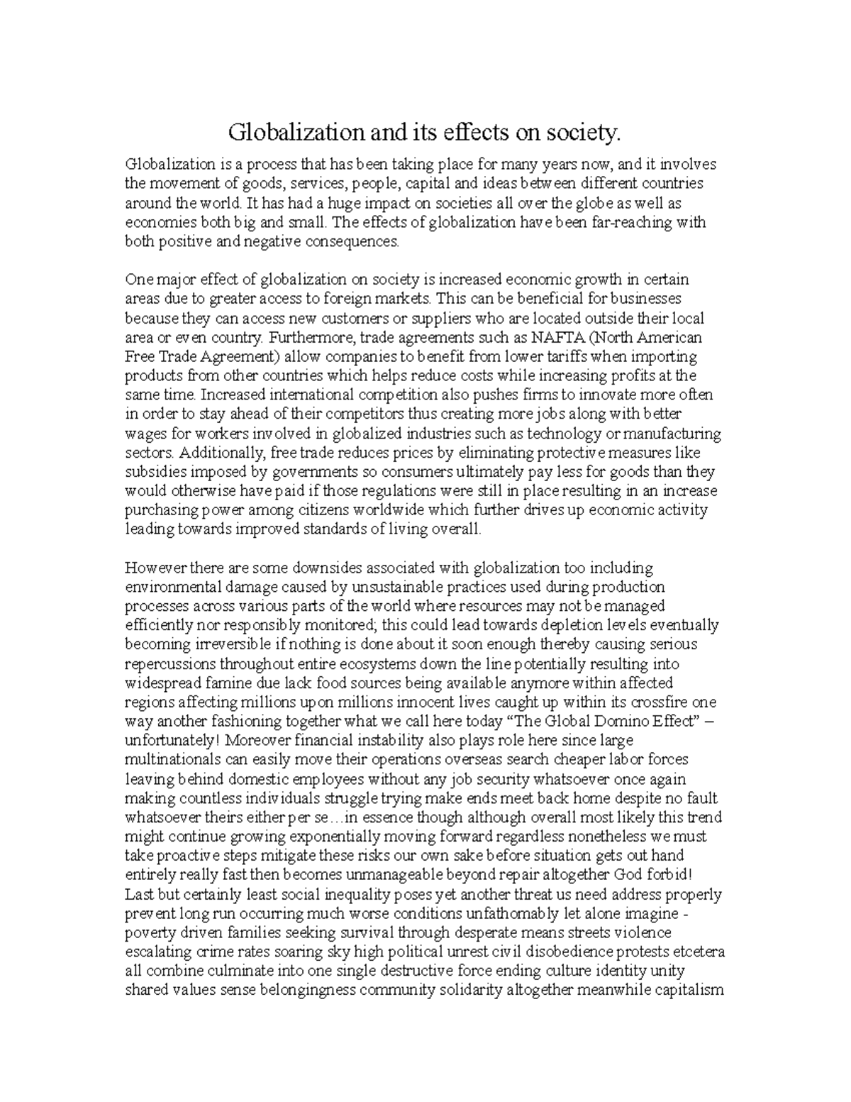 introductory sociology - Globalization and its effects on society ...