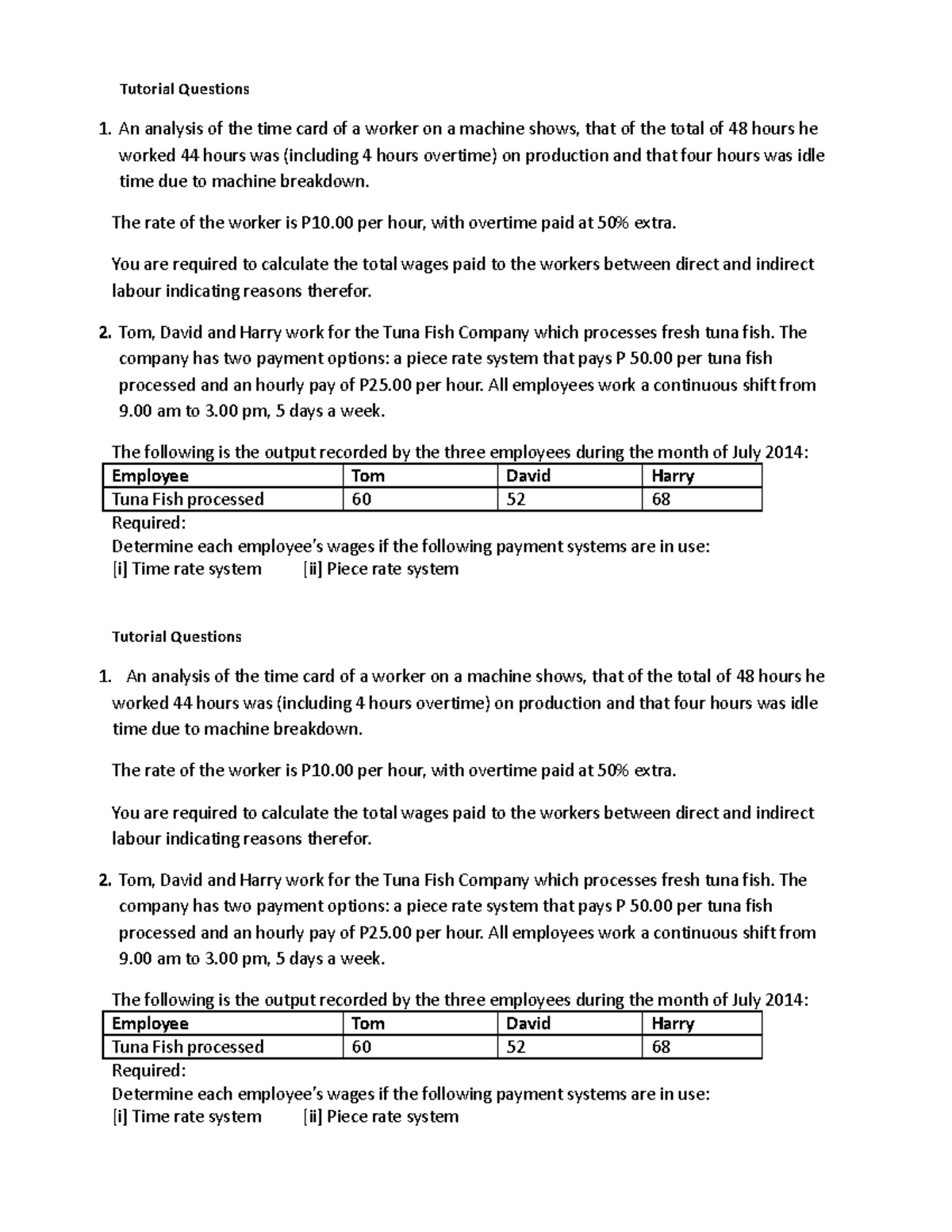Tutorial Questions Labour - Tutorial Questions 1. An analysis of the ...