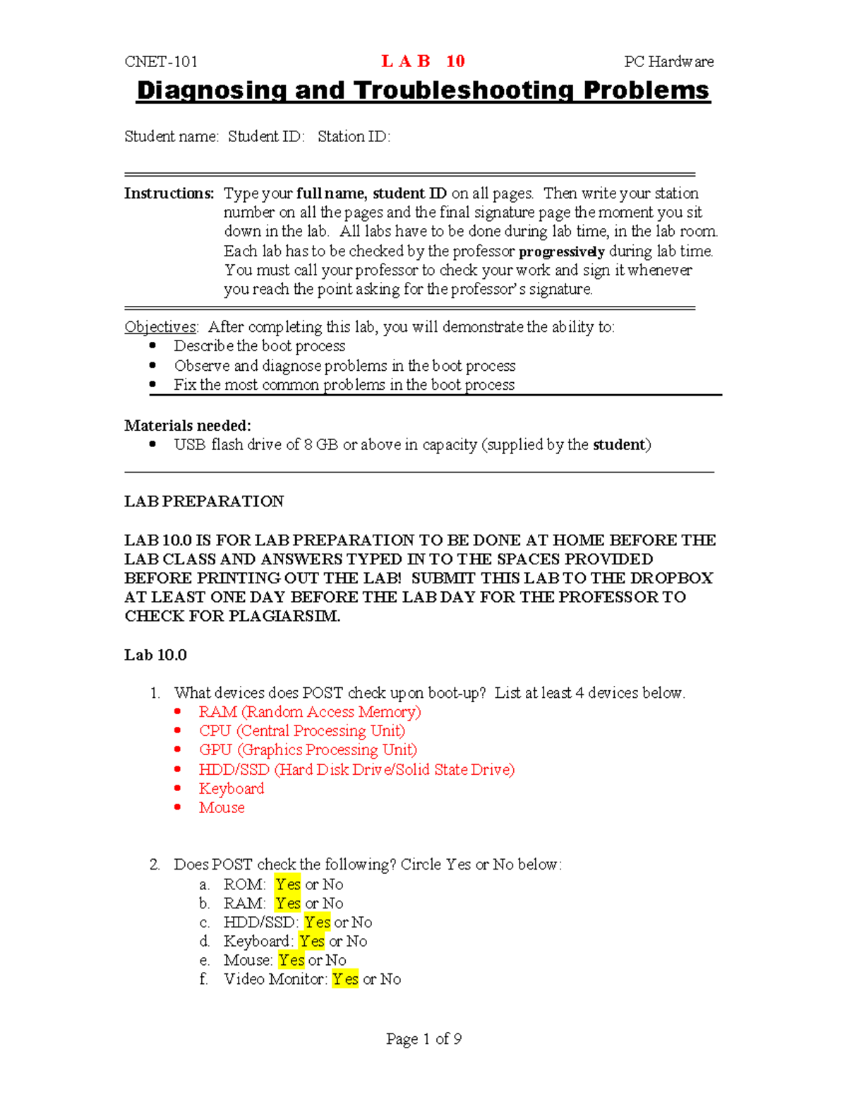 Lab 10 - Diagnosing and Troubleshooting Problems Christopher 301378533 - Diagnosing and - Studocu