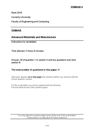 Tutorial 1 Answers - 338MAE Tutorial Questions &amp; Anwsers Material ...