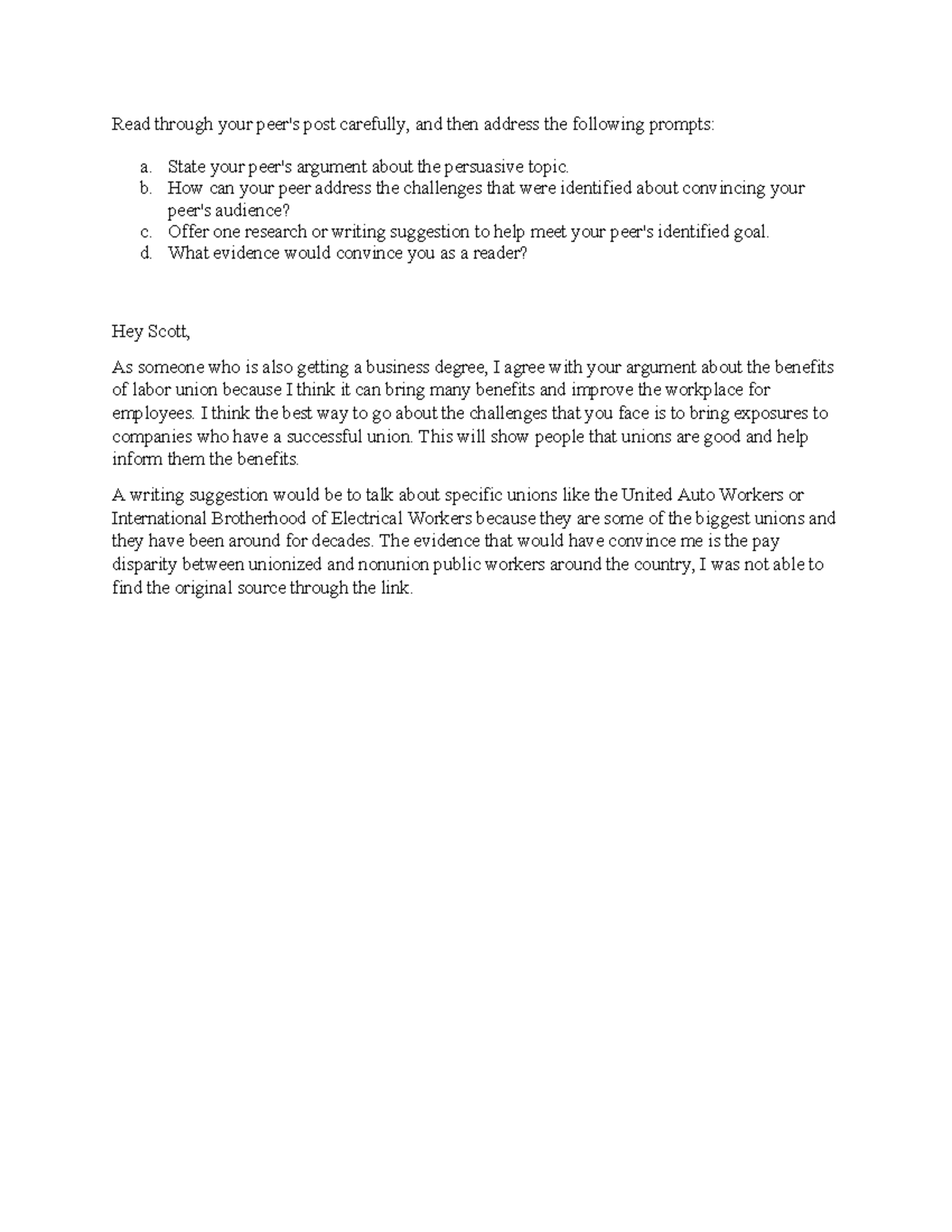 ENG123 - Module 4 Discussion - Read through your peer's post carefully ...