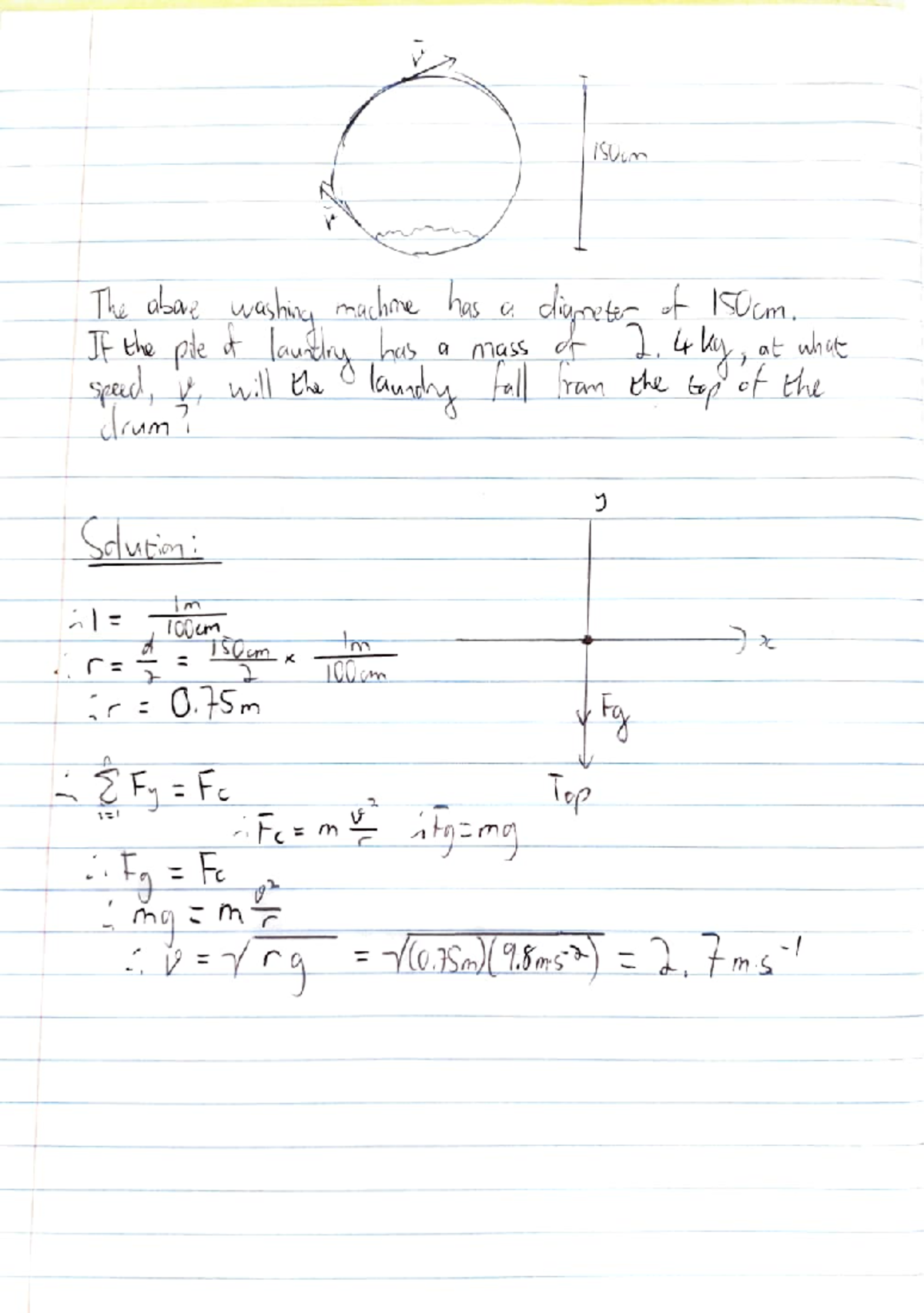 Circular Motion Example Question - FSK116 - ef the uhi ISUum r: 0 m ...