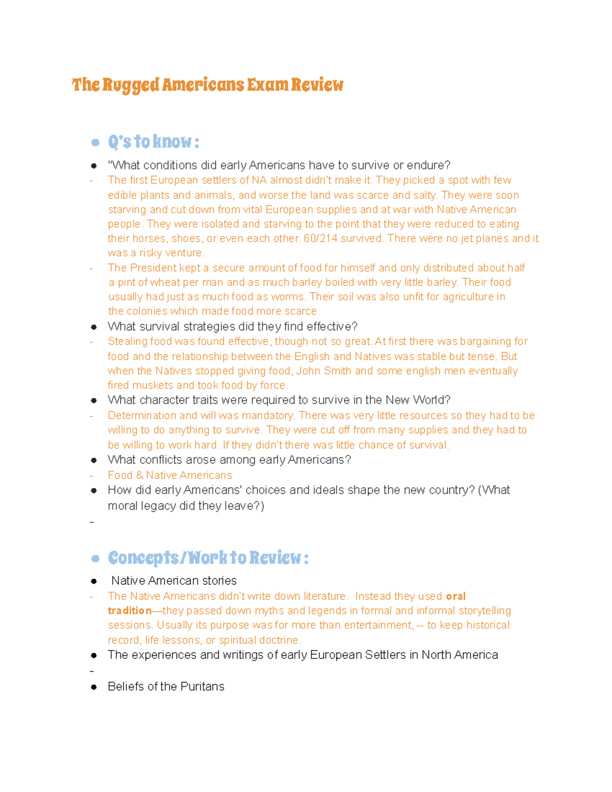 Literature Review Early America.docx - The Rugged Americans Exam Review ...