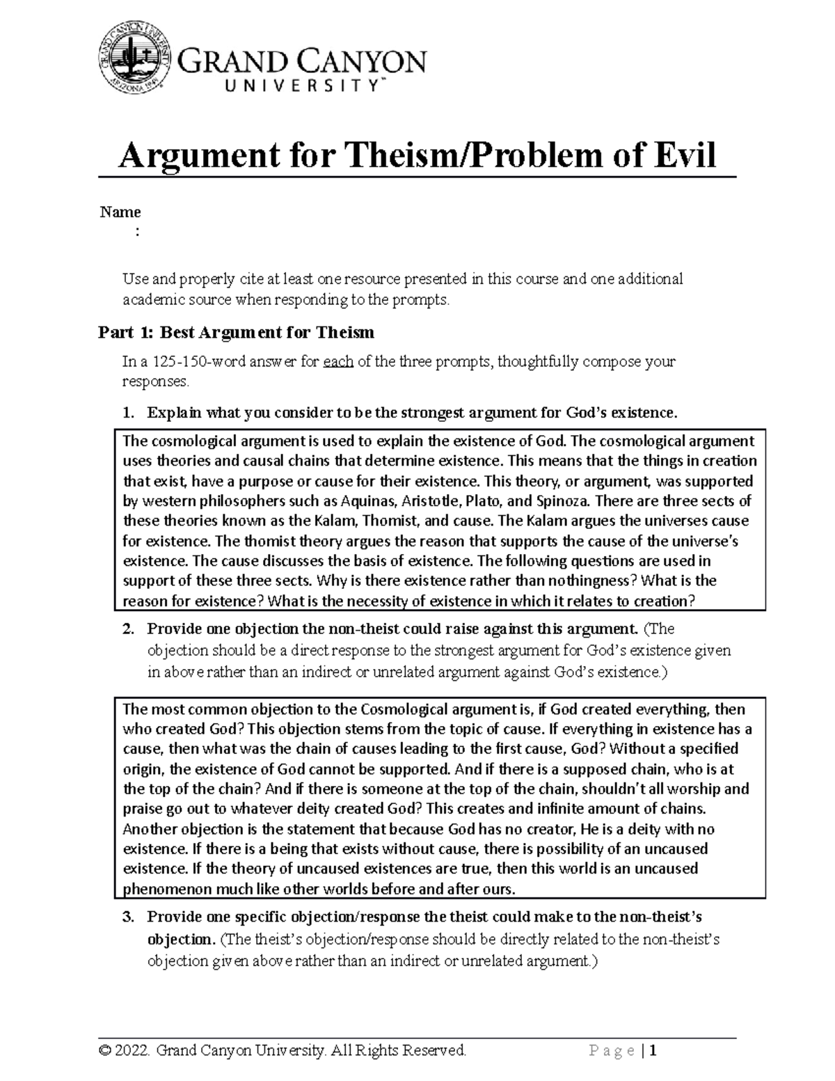 PHI 103 RS T3Argumentfor Theism Problemof Evil - PHI-103 - GCU - Studocu