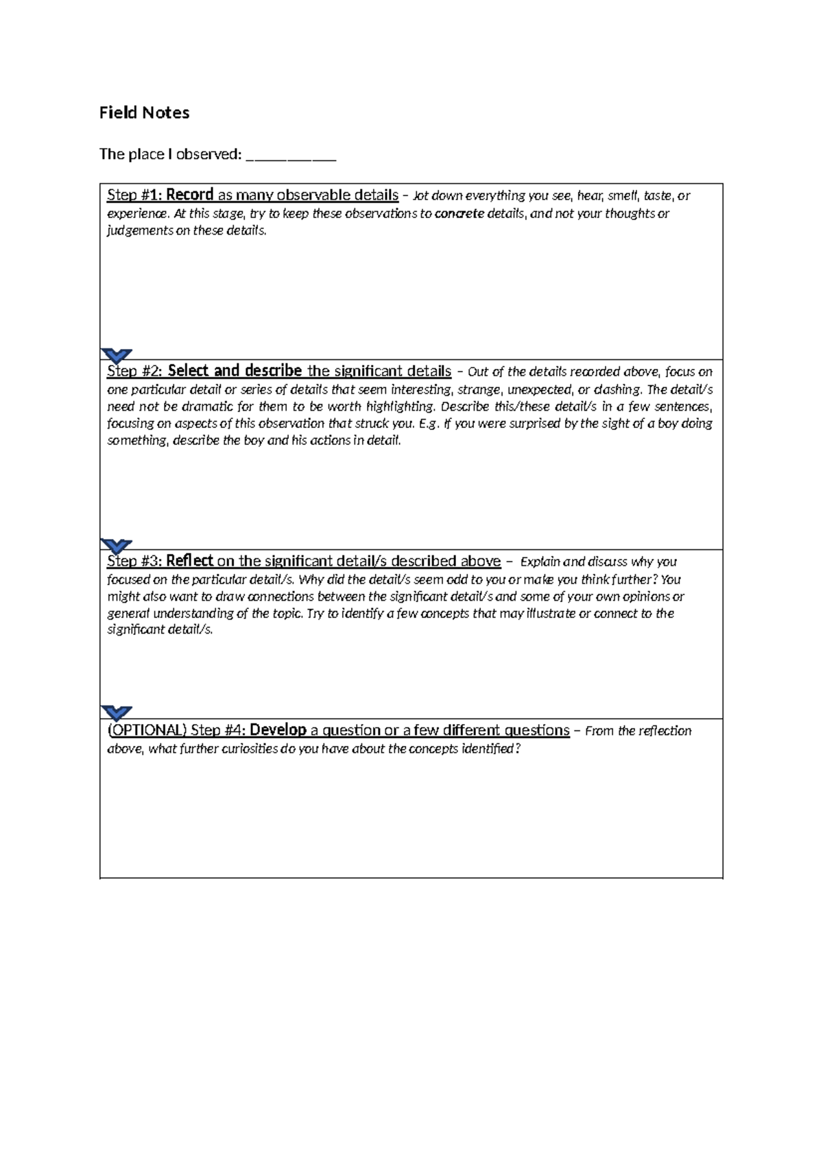 Field Notes Place Cc1 Template Field Notes The Place I Observed