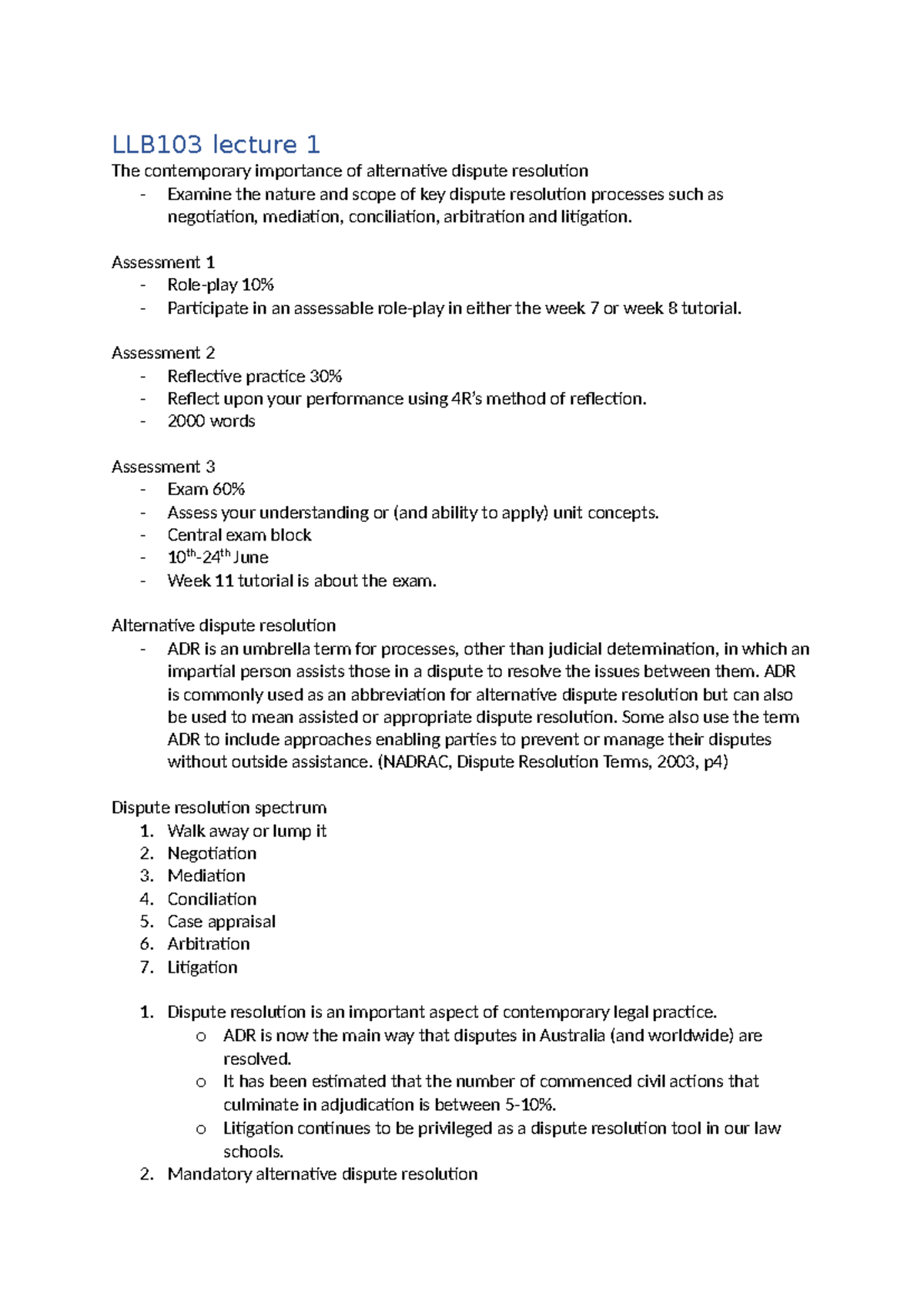 103 lecture w1 - LLB103 lecture 1 The contemporary importance of ...