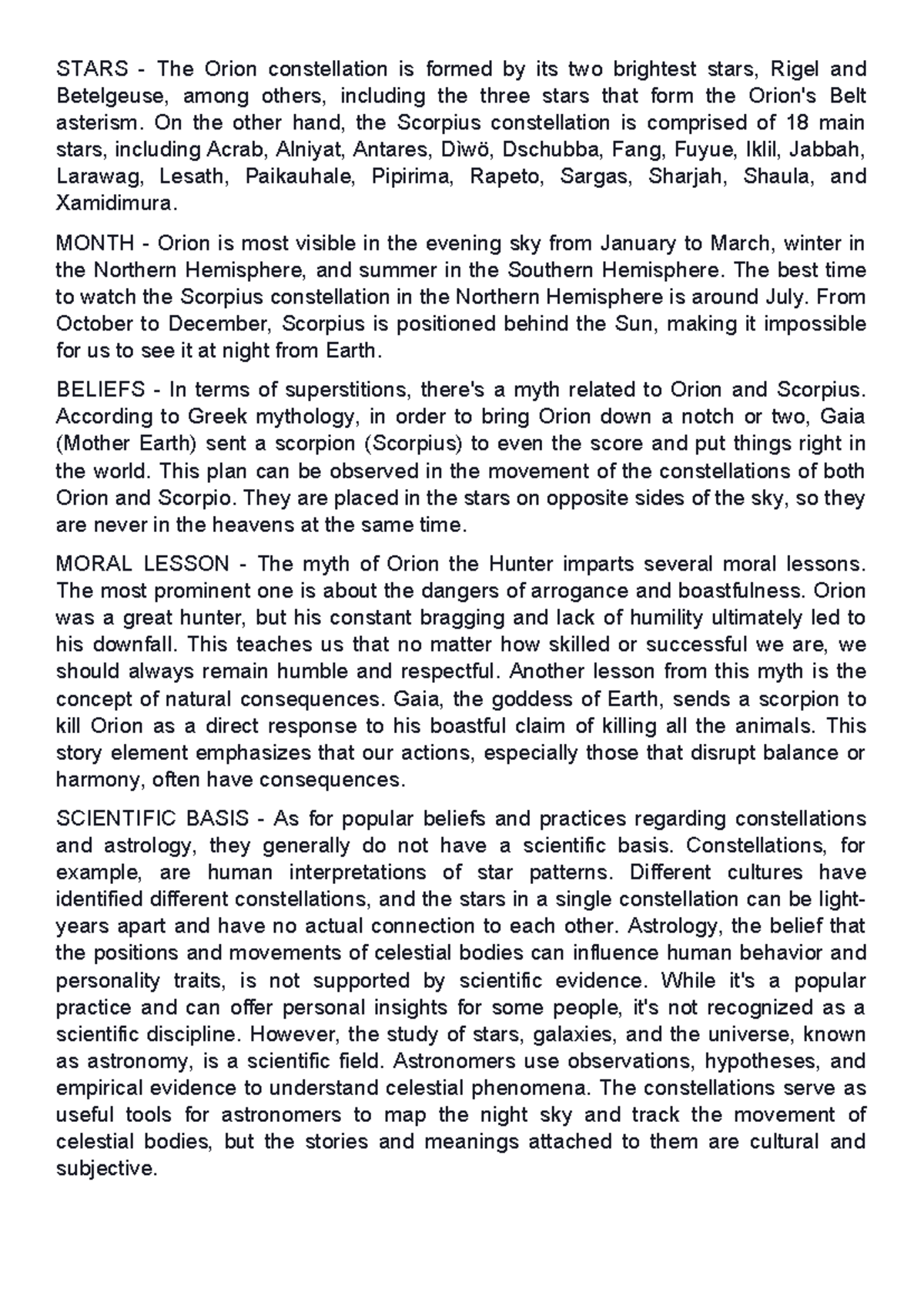 Stars - Summary Lessons From Nothing - STARS - The Orion constellation ...