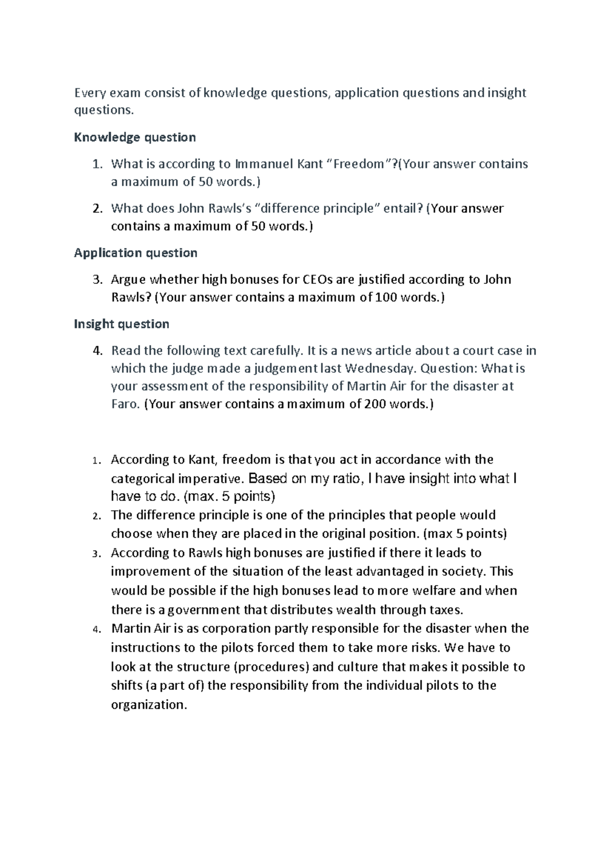 Example exam questions lecture 3 plus answer format - Every exam ...