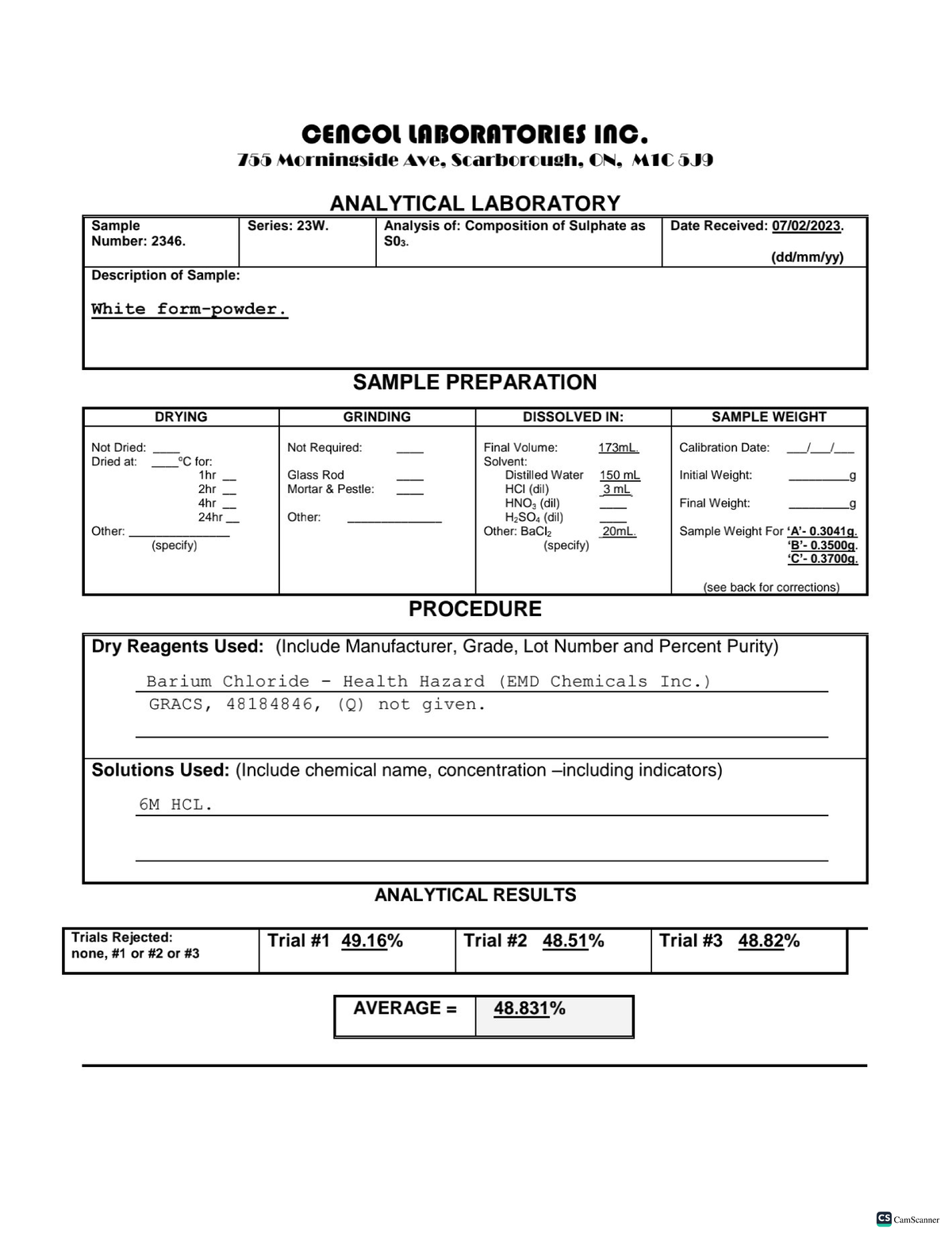 Cencol Laboratories - CH-207 - Studocu