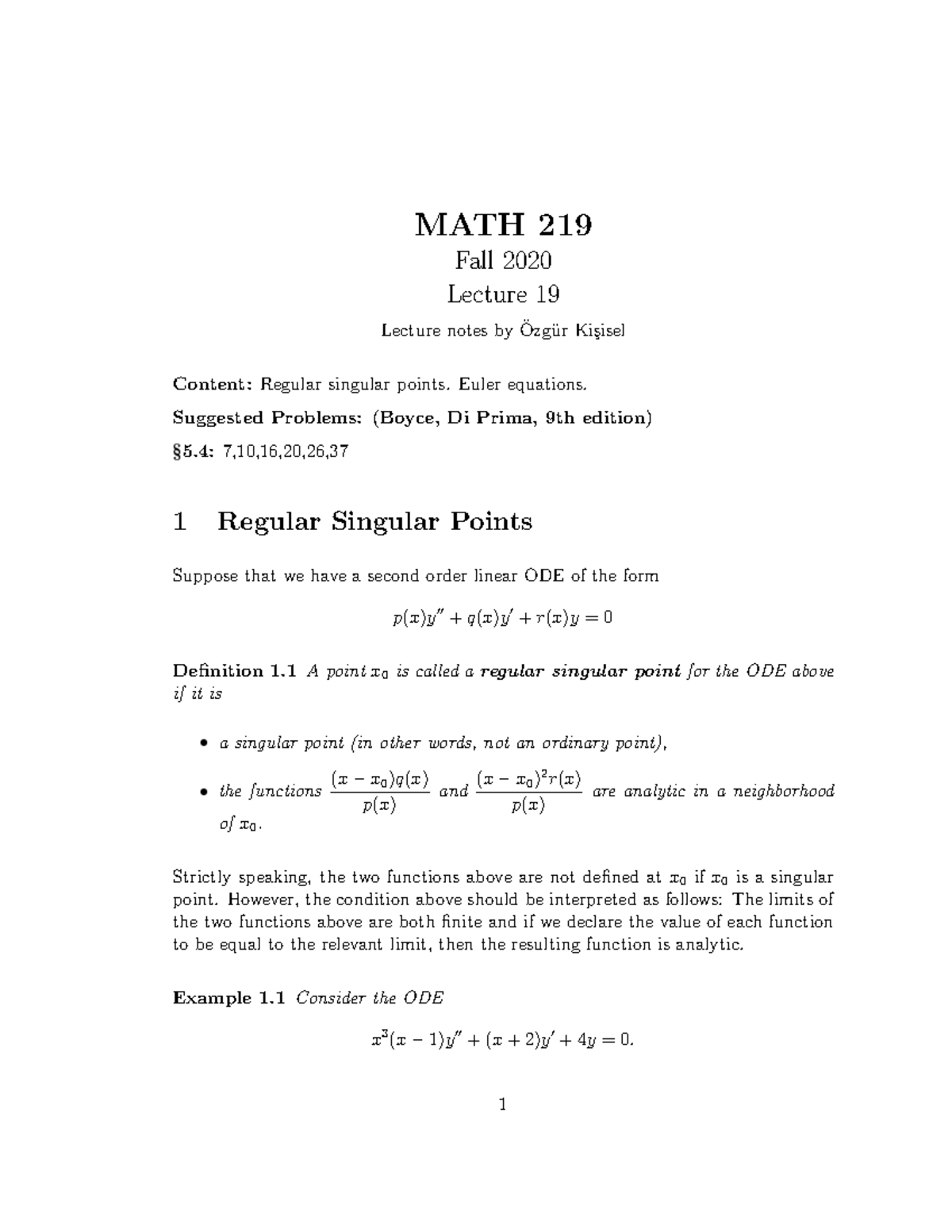 MATH219 Lecture 19 - MATH 219 Fall 2020 Lecture 19 Lecture notes by ̈ ...