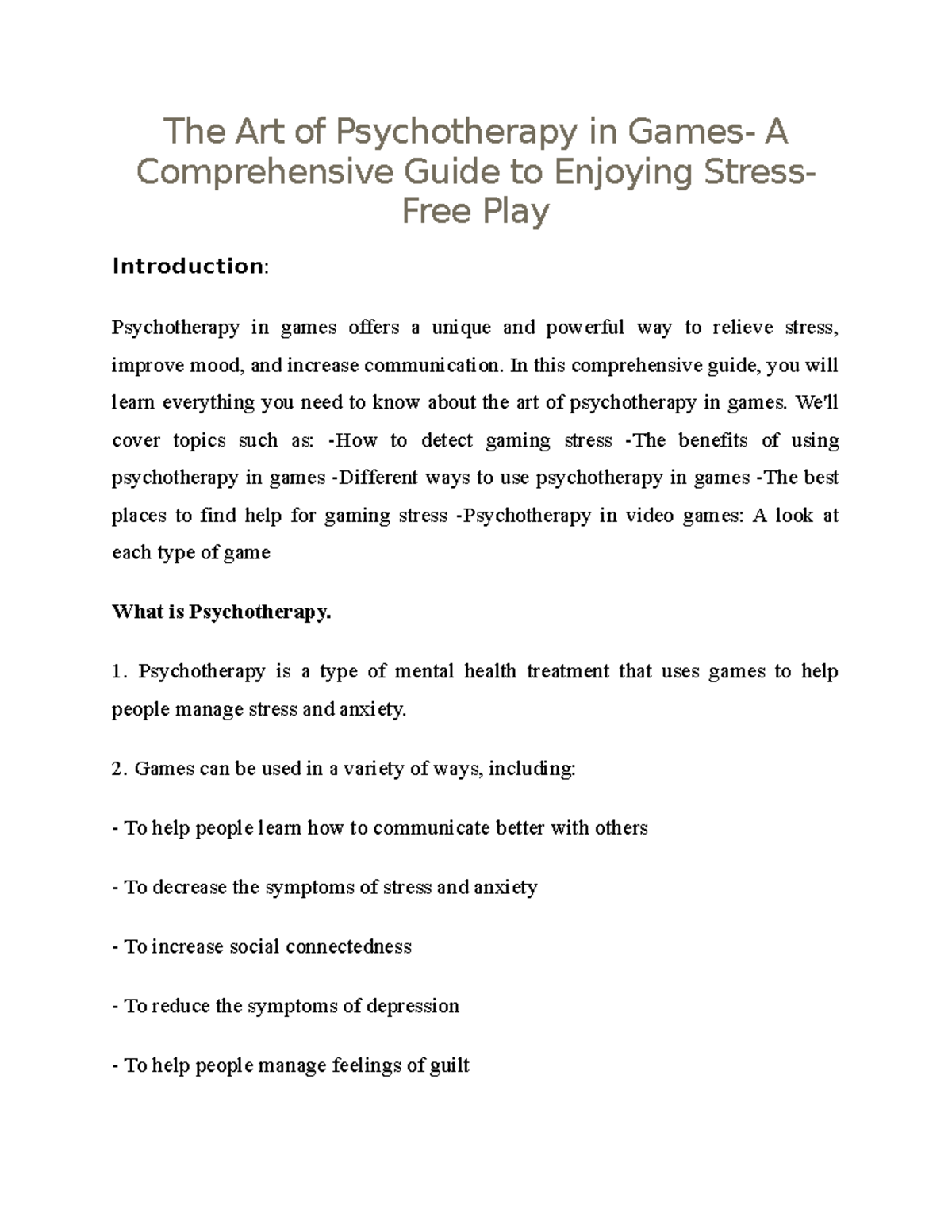 The Art of Psychotherapy in Games- A Comprehensive Guide to Enjoying ...