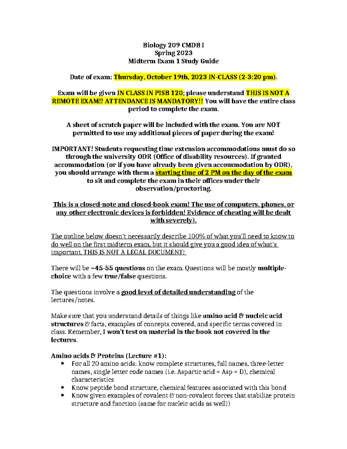 Bio 209 CMDB I Fall 2023 Midterm exam 1 Study Guide - Biology 209 CMDB ...