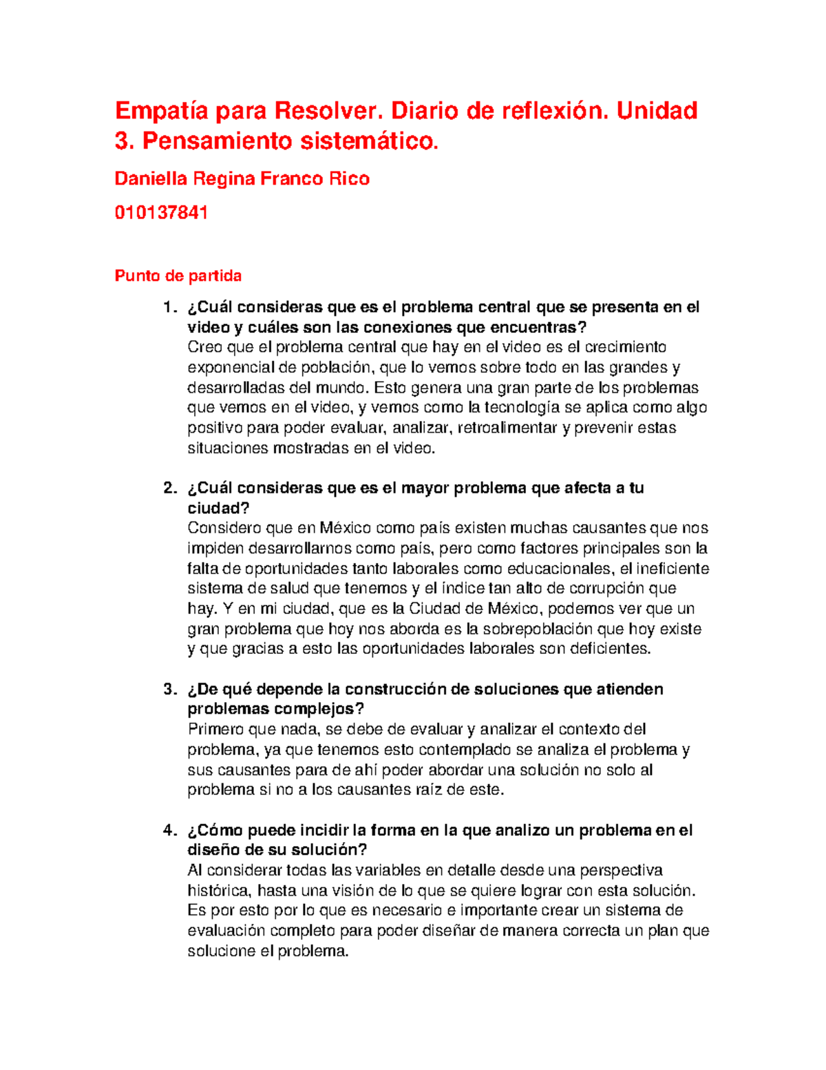 Diario de reflexion 3 - Empatía para Resolver. Diario de reflexión. Unidad 3. Pensamiento - Studocu