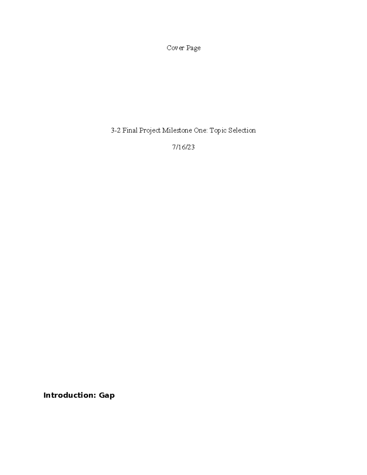 3 2 Final Project Milestone One Topic Selection Cover Page 3 2 Final Project Milestone One