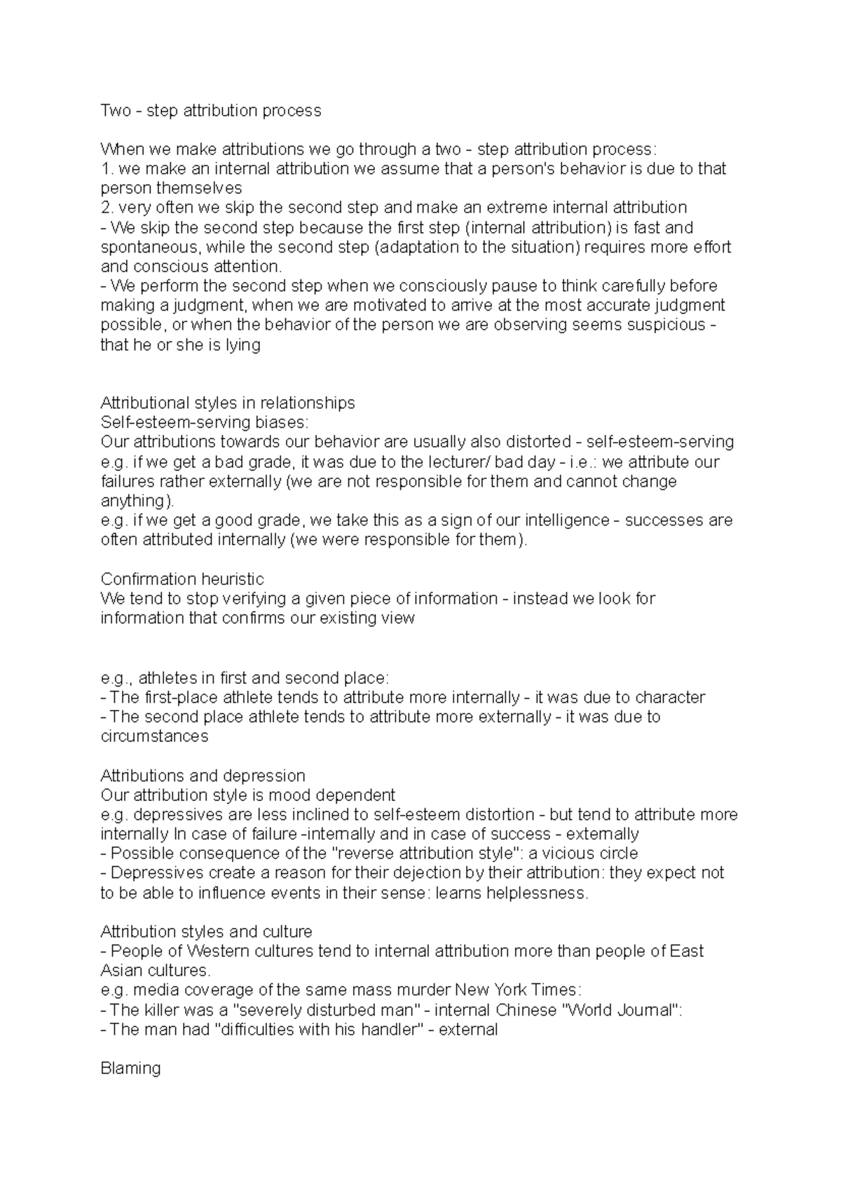 Two - Social Psychology - Two - step attribution process When we make ...