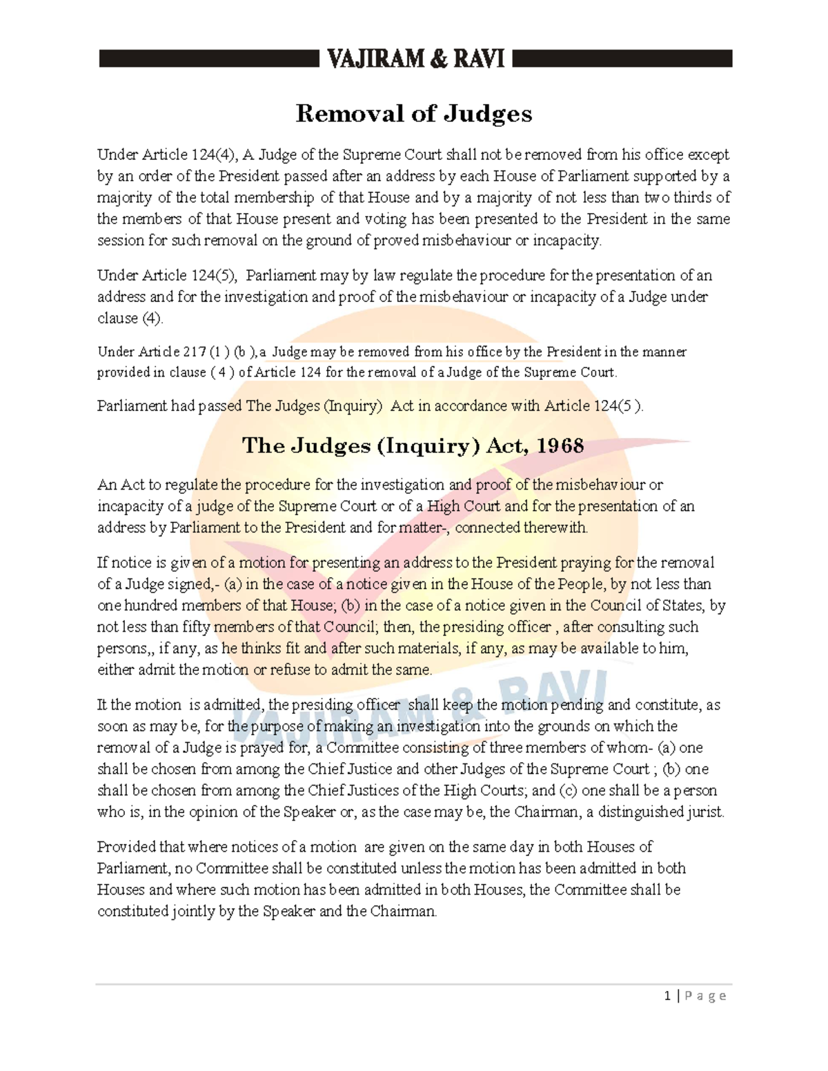 Removal of Judges and - social science - Delhi University - Studocu