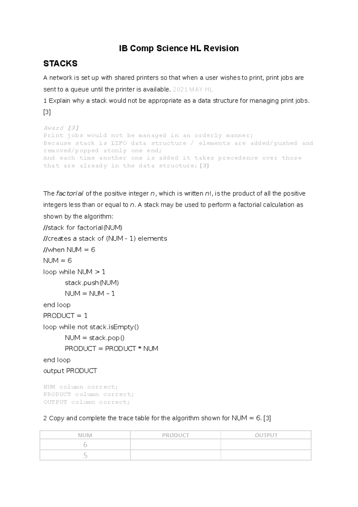 Stacks 1 - comp - IB Comp Science HL Revision STACKS A network is set ...
